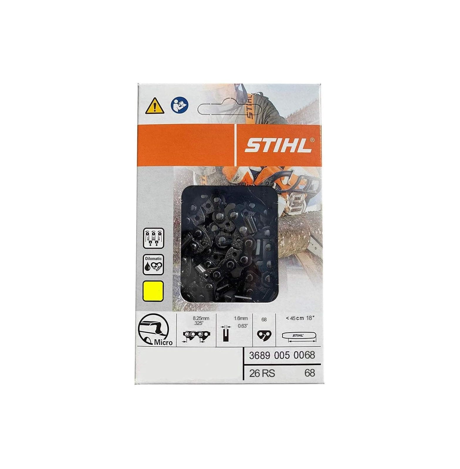 Stihl Chainsaw Chain- 26RS68- 18 Inch, 68 Drive s, .325 Pitch, .063 ...