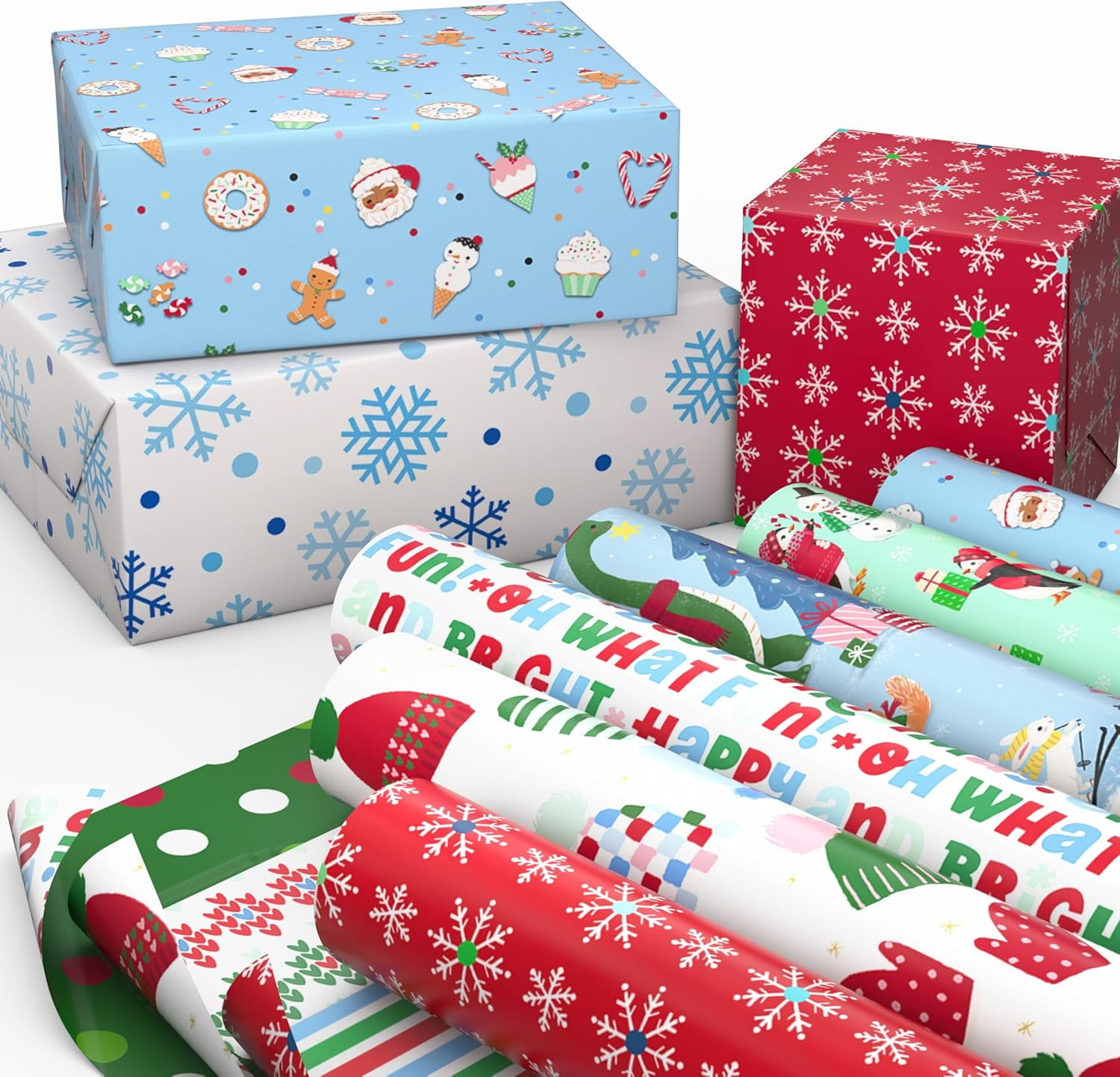 Stijggn 6pcs Reversible Christmas Wrapping Paper Roll Christmas ...