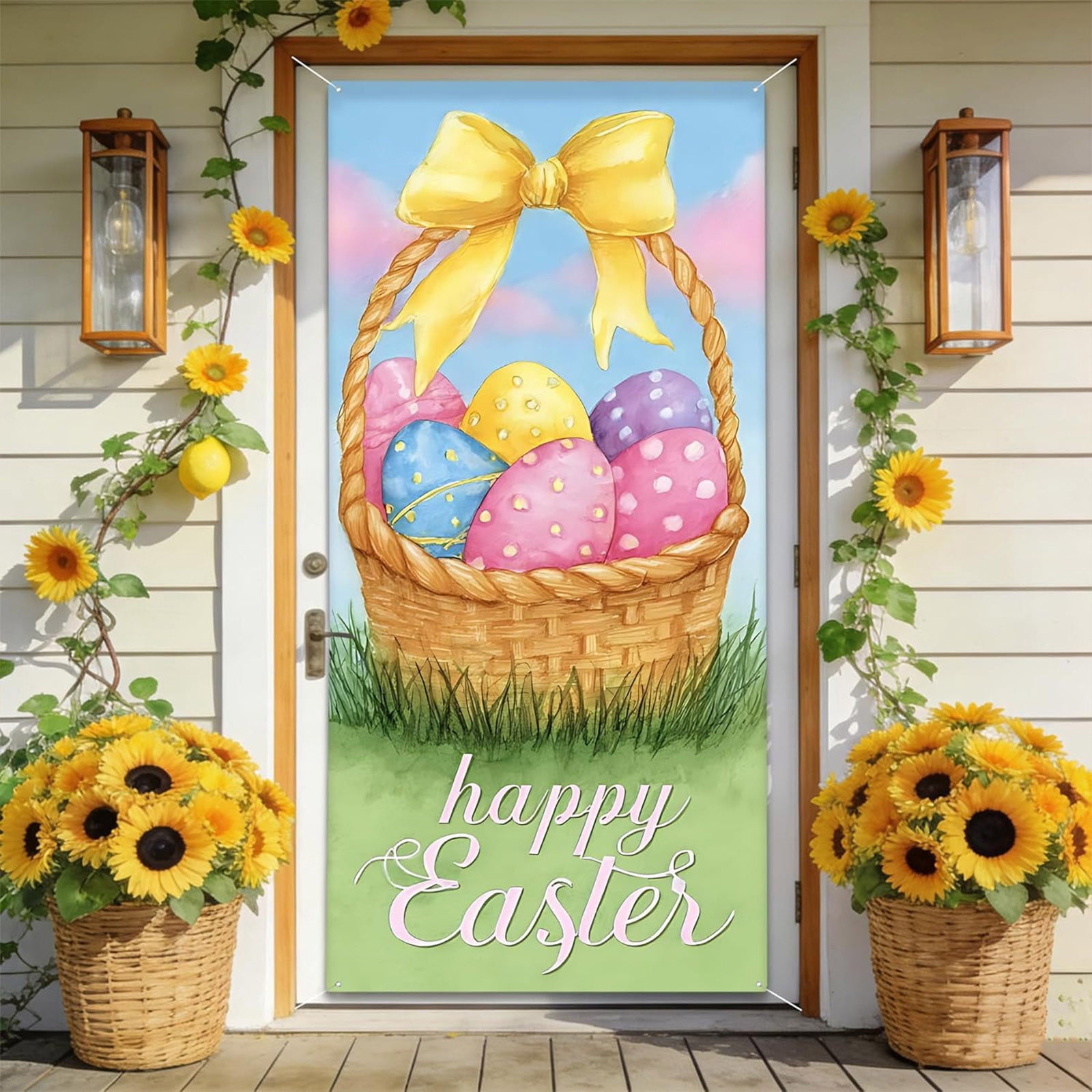 Stijggn Easter Door Cover Easter Decorations Happy Easter Door Cover ...