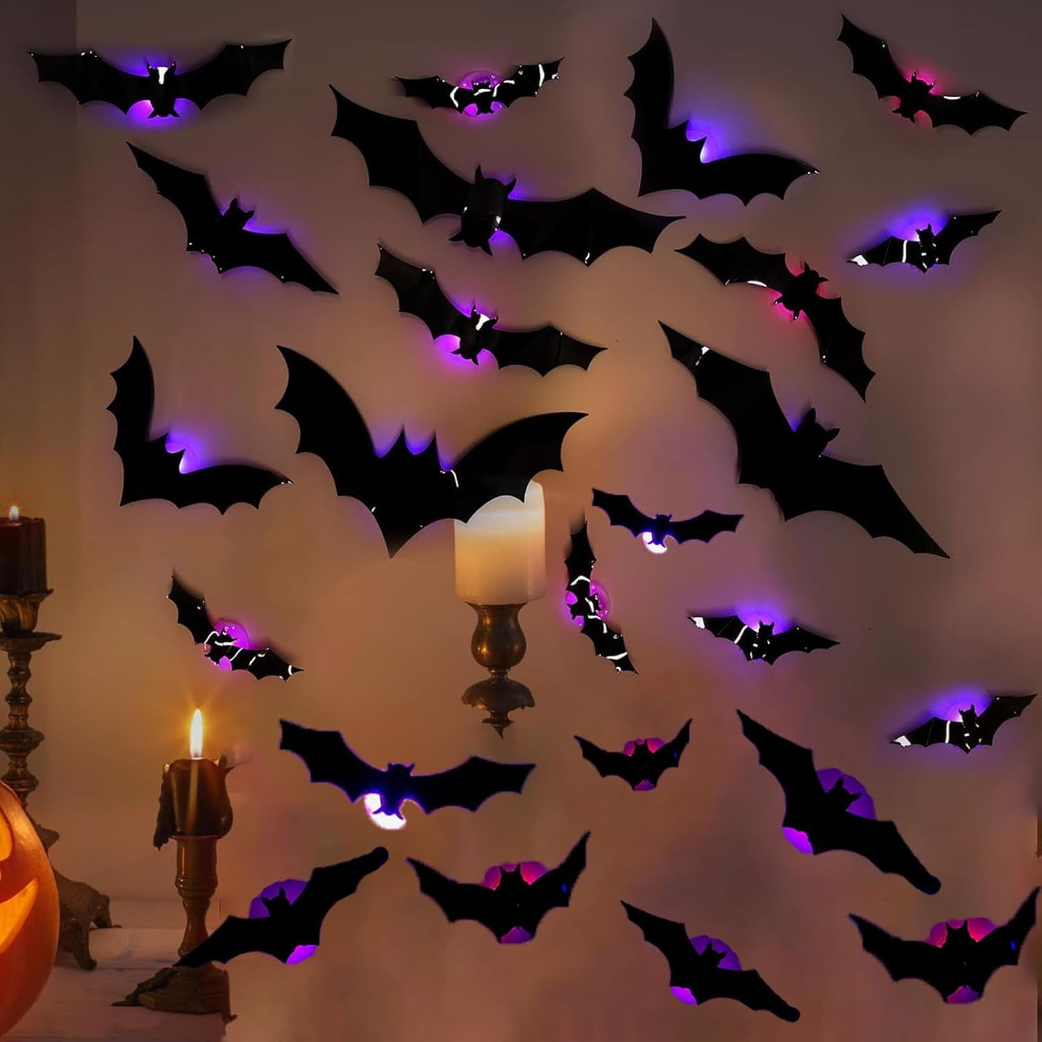 Stijggn LED Halloween Decor Indoor LED Halloween 3D Bats Decorations ...