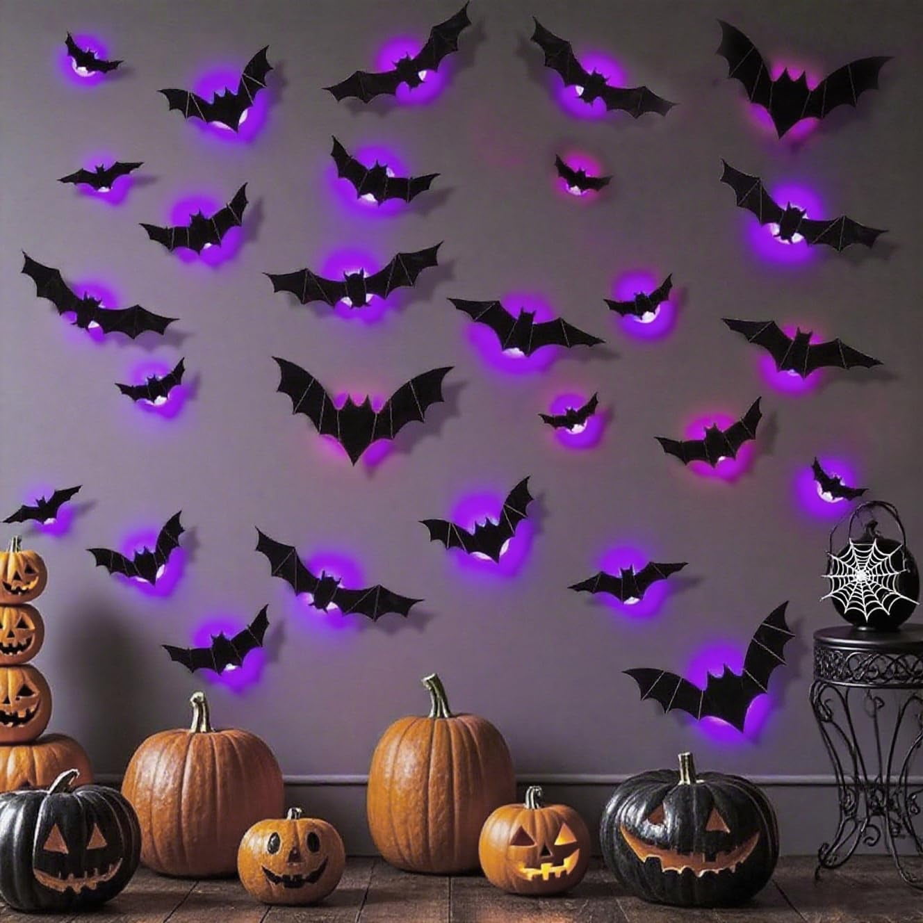 Stijggn LED Halloween Decorations Indoor Bats Wall Decor Lighted 3D Bat ...