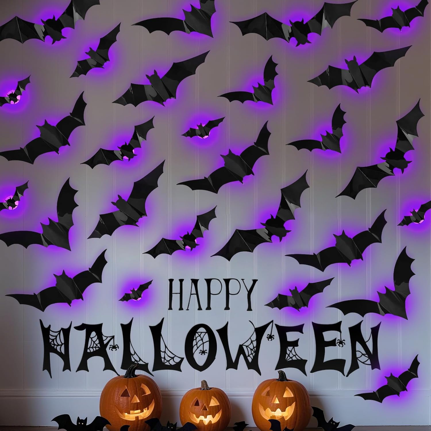 Stijggn LED Halloween Decorations Indoor LED Halloween 3D Bats ...