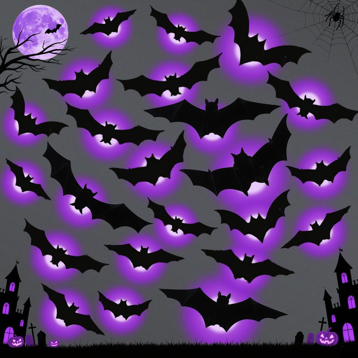 Stijggn LED Halloween Decorations Outdoor LED Halloween 3D Bats ...