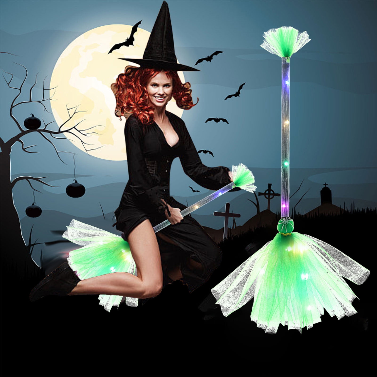 Stijggn Witches Broom Halloween Decorations Indoor Animated Light up ...