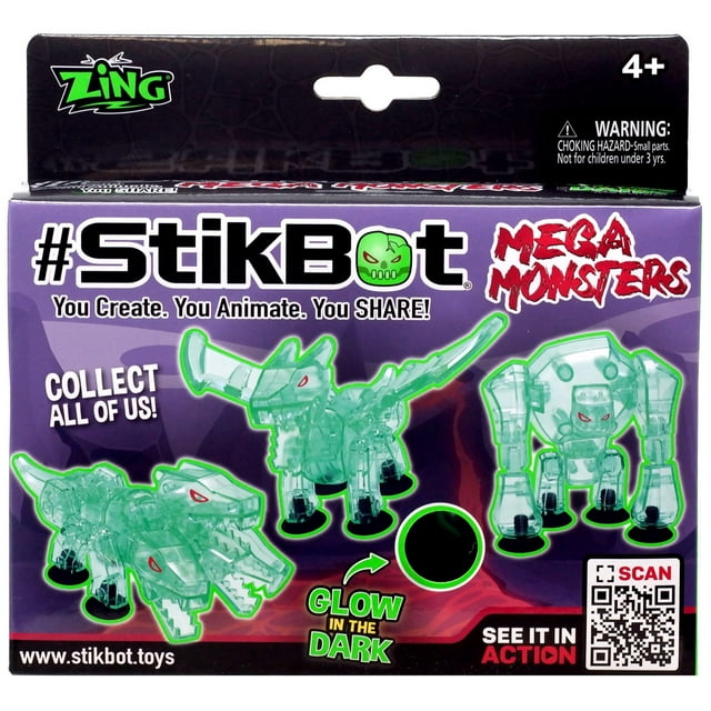 Zing Stikbot Mega Monsters Mystery Pack - Glow-in-the-Dark, Poseable ...