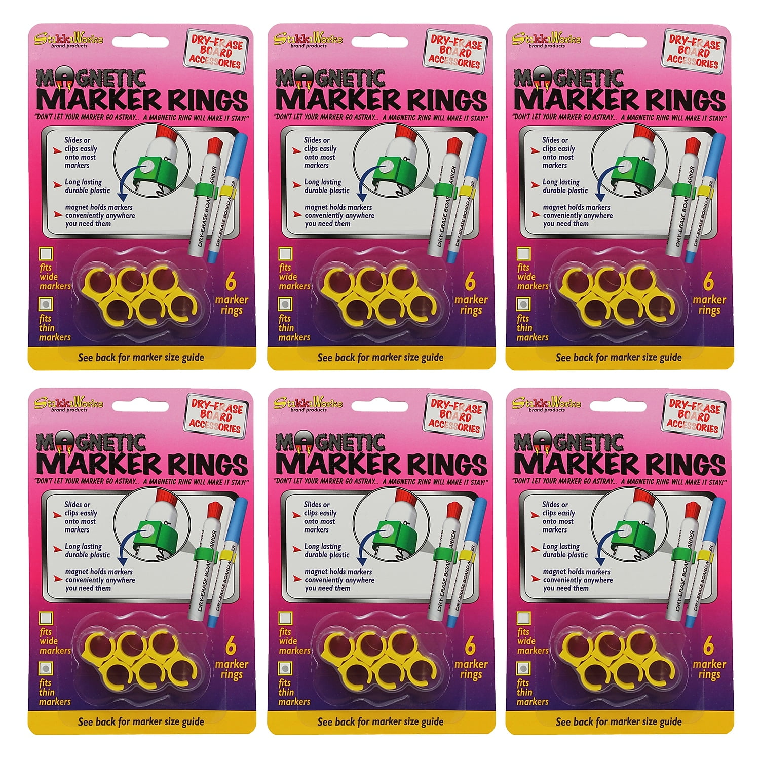 StikkiWorks Magnetic Marker Rings for Thin Barrel Markers 6 Per Pack 6 ...