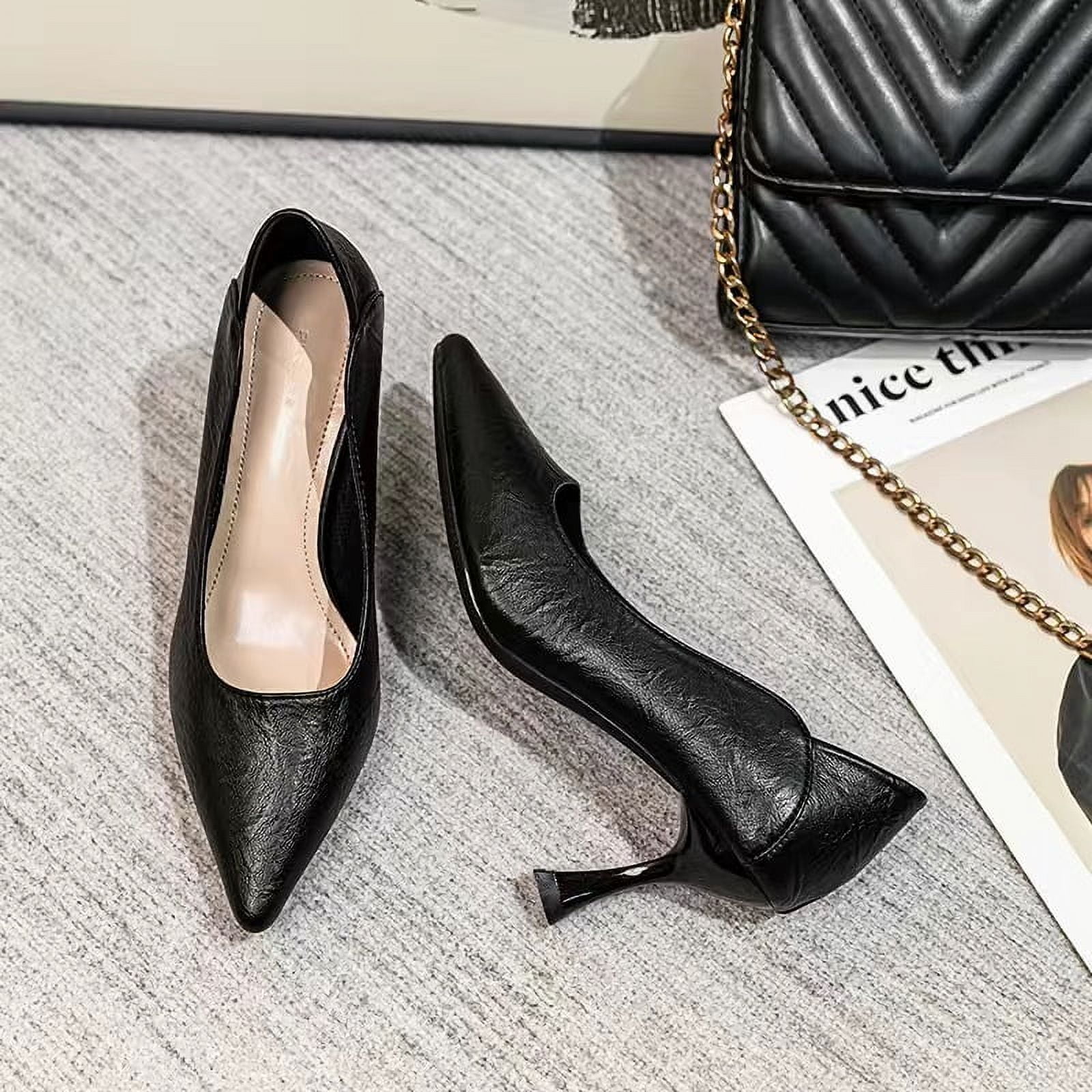 Stiletto Heel Soft Leather Work Shoes Women's Flight Attendant Two-Way ...