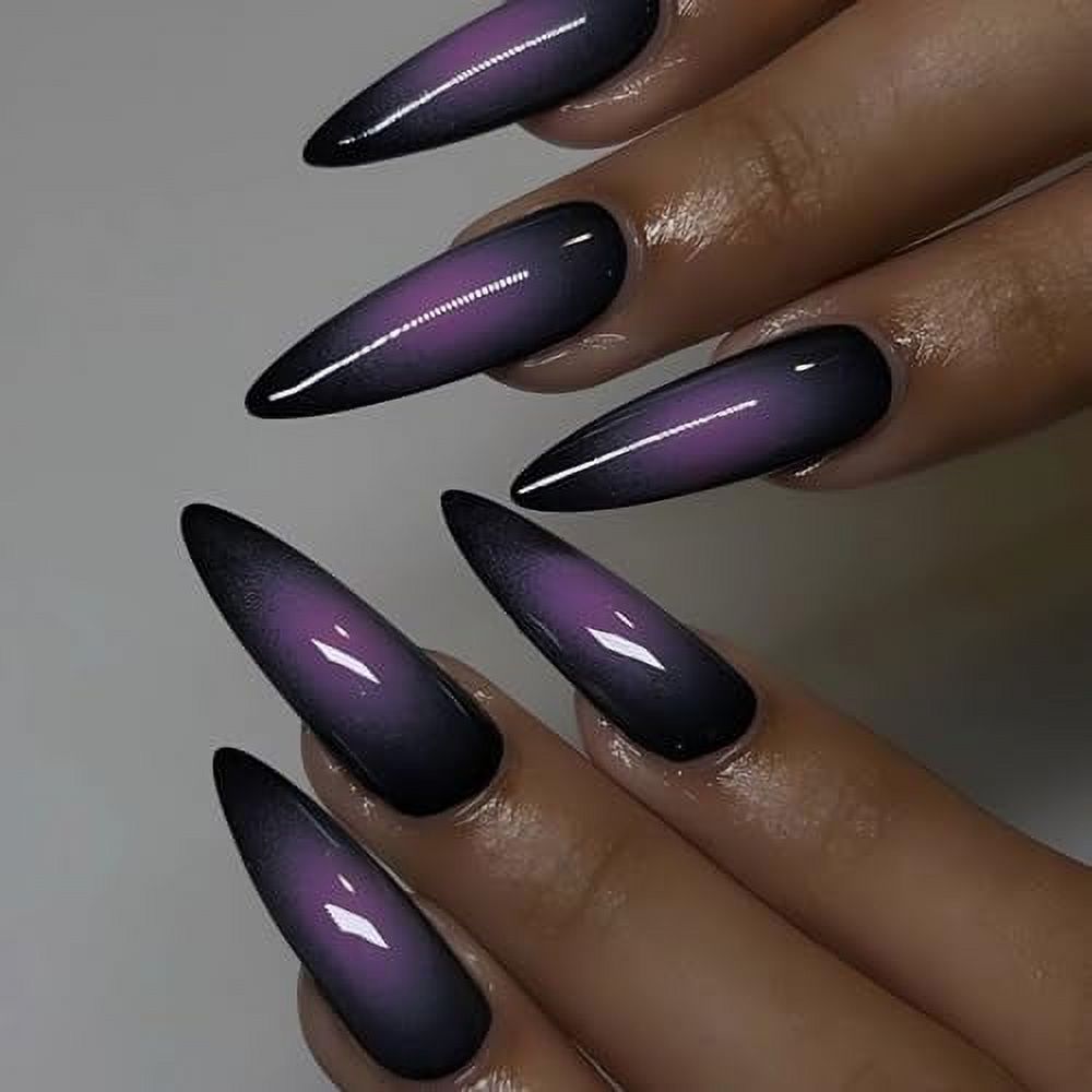Stiletto Press on Nails Extra Long Fake Nails Purple Gradient Acrylic ...