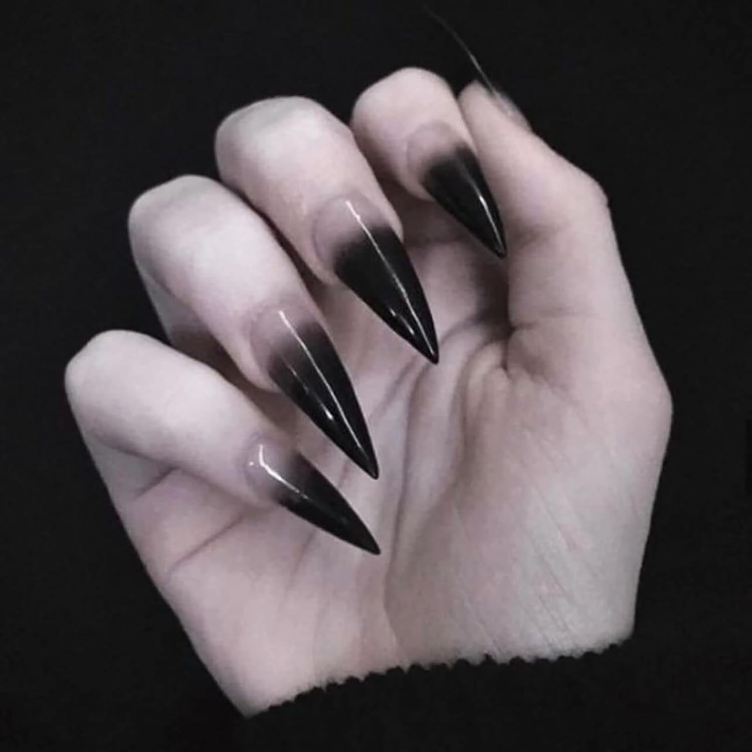 Stiletto Press on Nails Gothic Fake Nails Dark Witch Nails with French ...