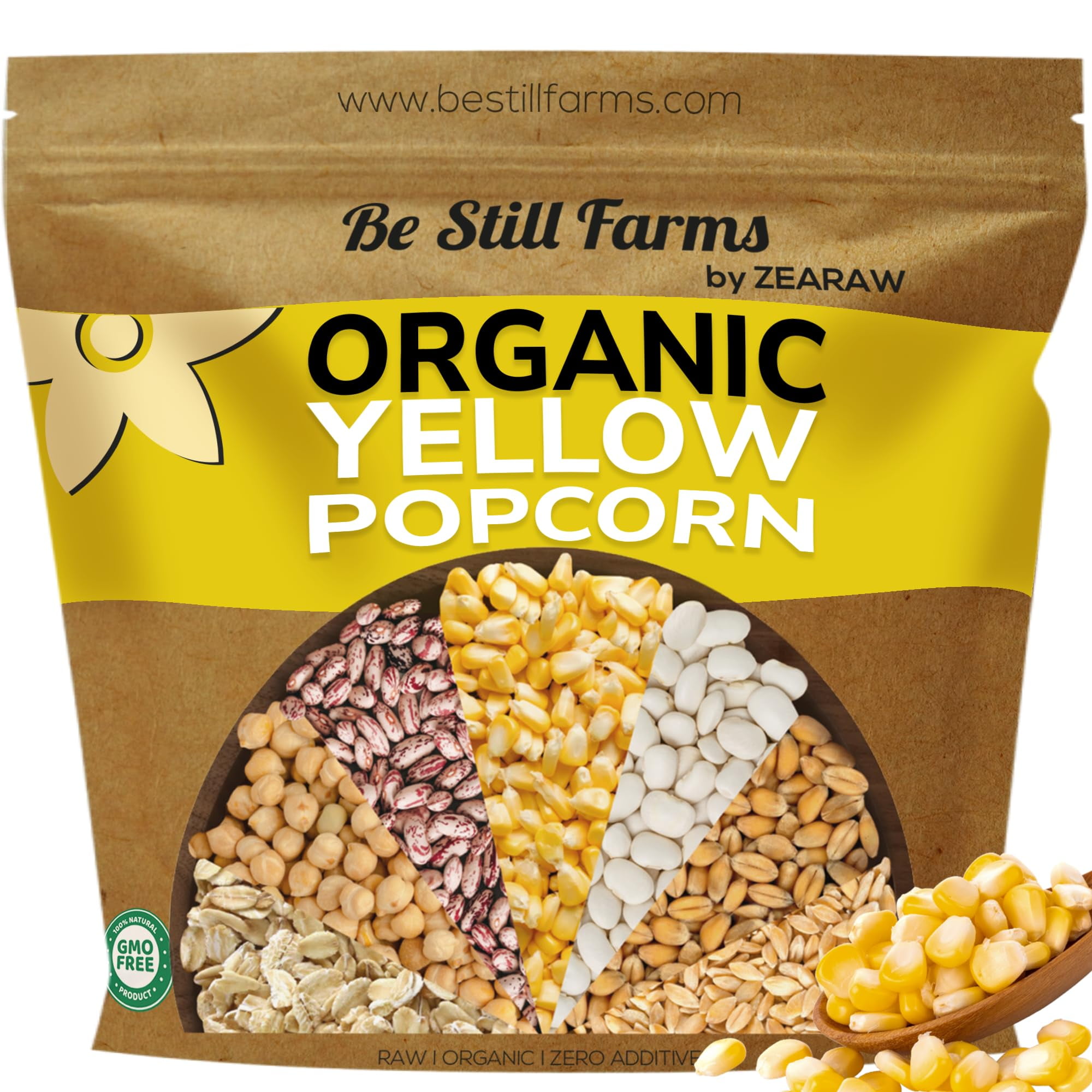 Be Still Farms Yellow IRF13 Organic Popcorn Kernels Hulless Uncooked ...
