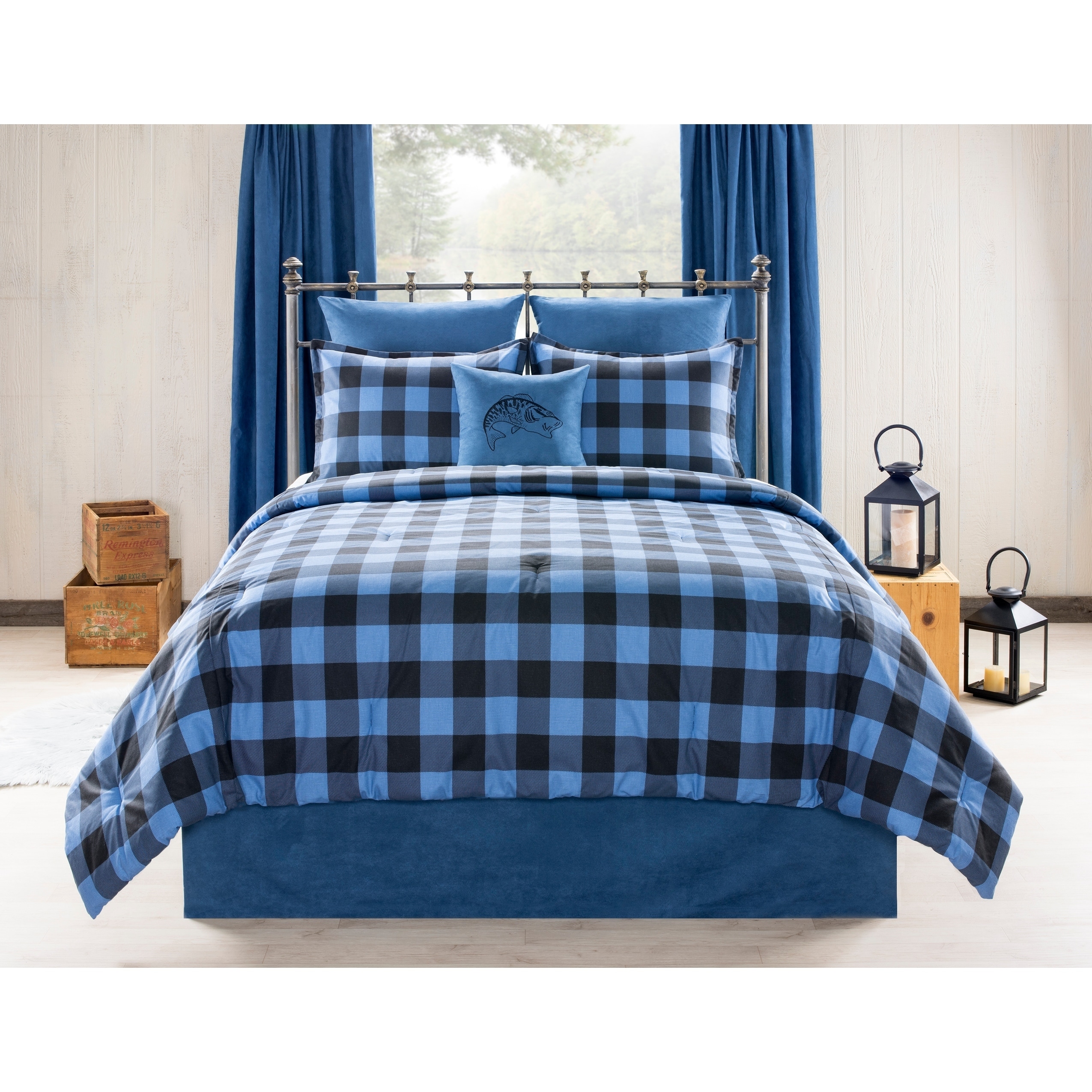 Still Lake Cabin and Lodge blue Plaid comforter set Full 4 Piece ...