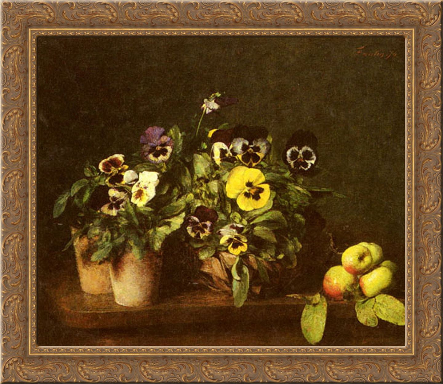Still Life With Pansies 22x20 Gold Ornate Wood Framed Canvas Art by ...