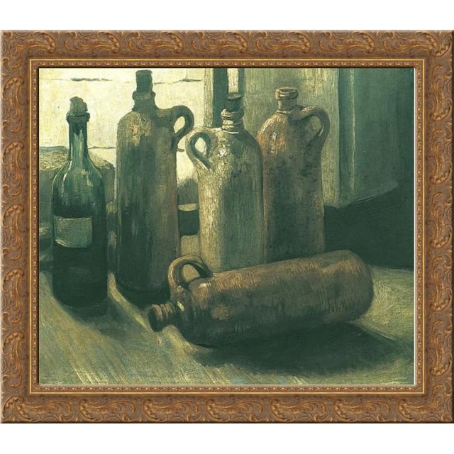 Still Life with Five Bottles 24x20 Gold Ornate Wood Framed Canvas Art ...