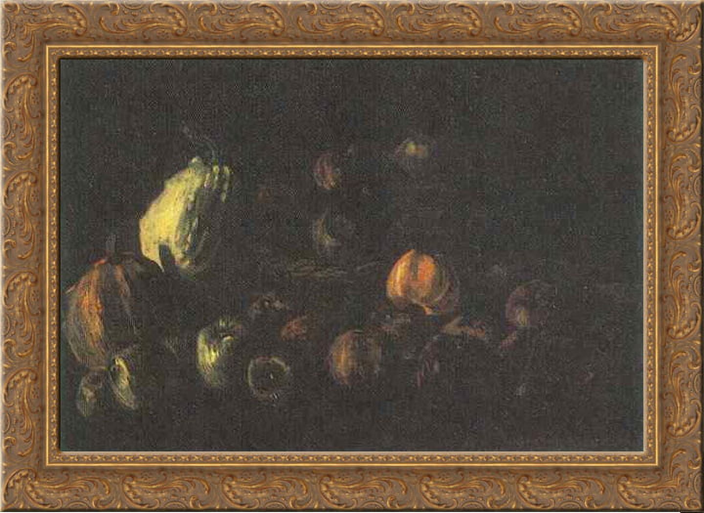 Still life with a basket of apples and two pumpkins 24x18 Gold Ornate ...