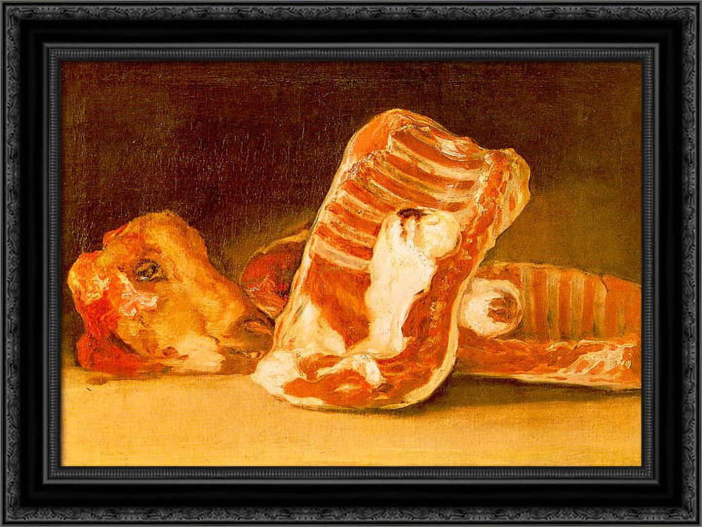 Still life with sheep's head 24x19 Black Ornate Wood Framed Canvas Art ...