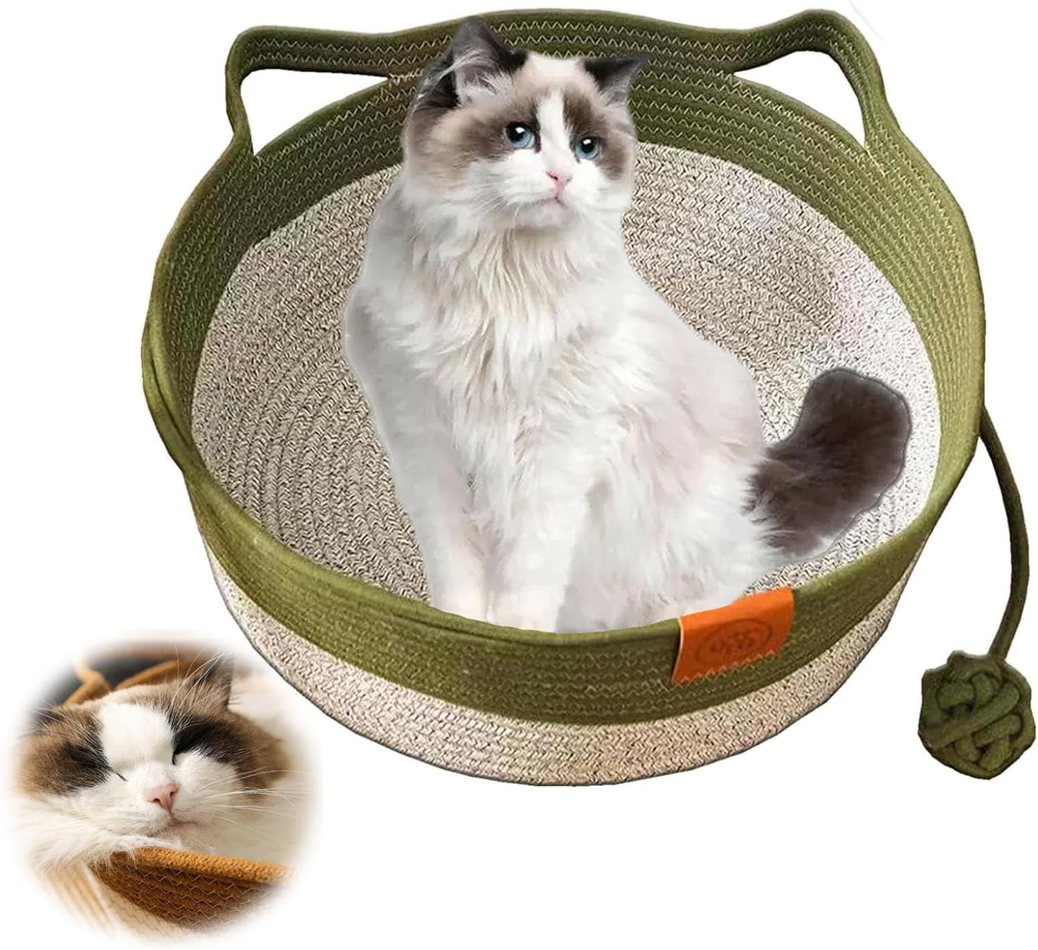 Stimulicat Cat Bed,Cotton Rope Woven Round Cat Beds Basket with Built ...