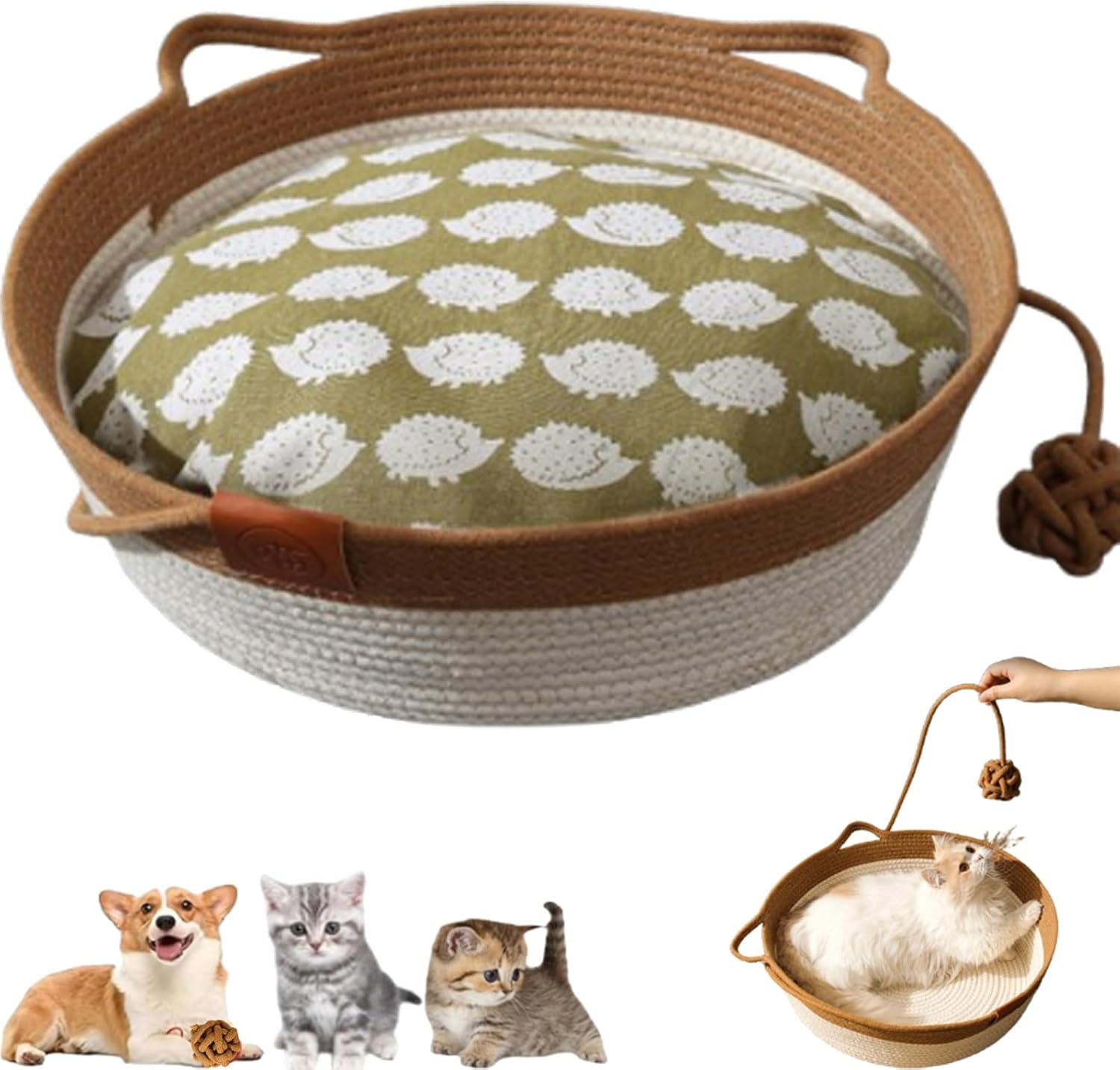 Stimulicat Cat Bed Rope Cotton, Cotton Rope Woven Round Cat Beds Basket ...