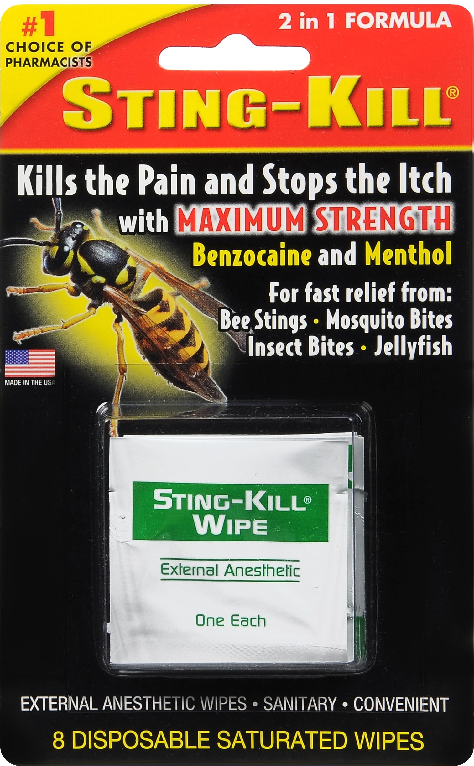 Sting Kill Fast Relief Insect and Pest Repellent Wipes, 8 Piece ...