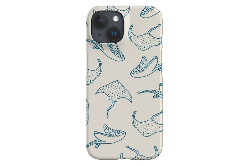 Stingray Line Art Phone Case, Beige Blue Manta Ray Design with iPhone ...