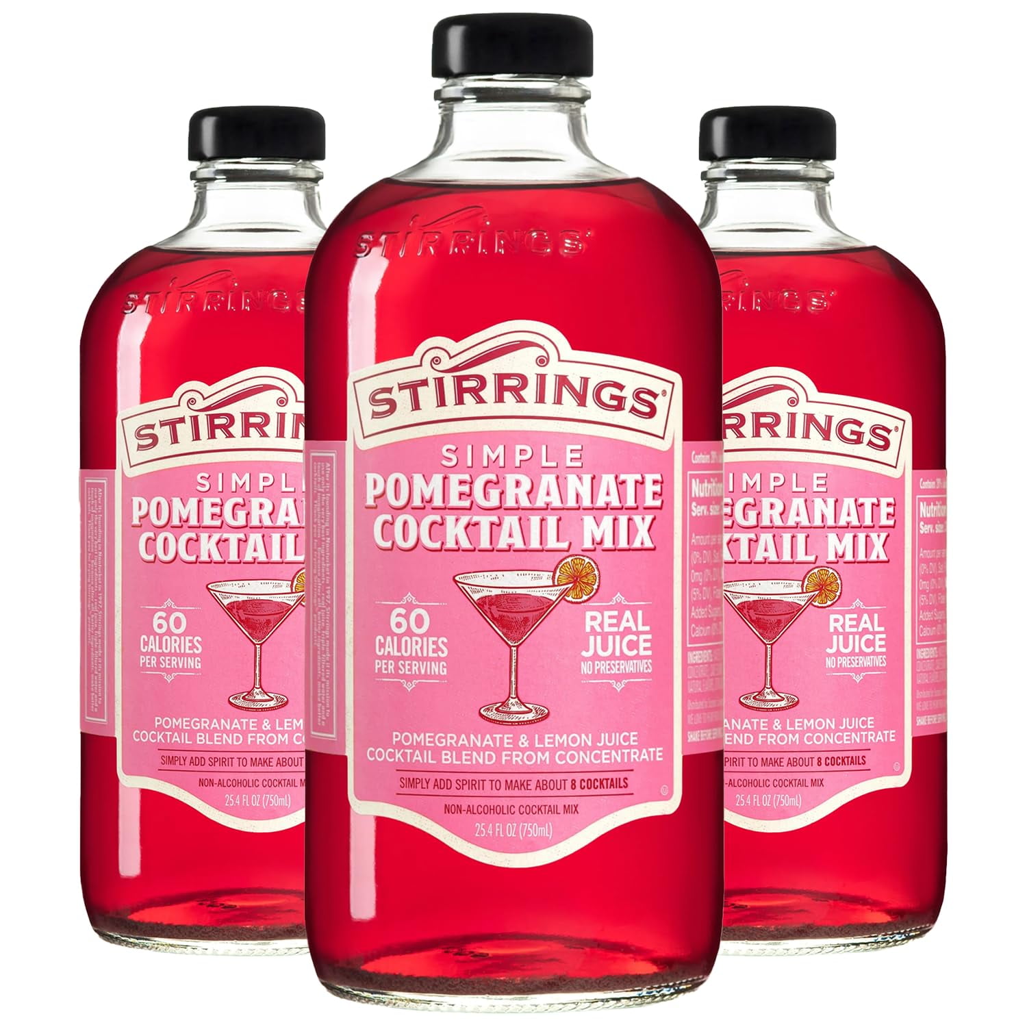 Stirrings 3 Pack Pomegranate Cocktail Mix 750ml Bottles - Real Juice No ...