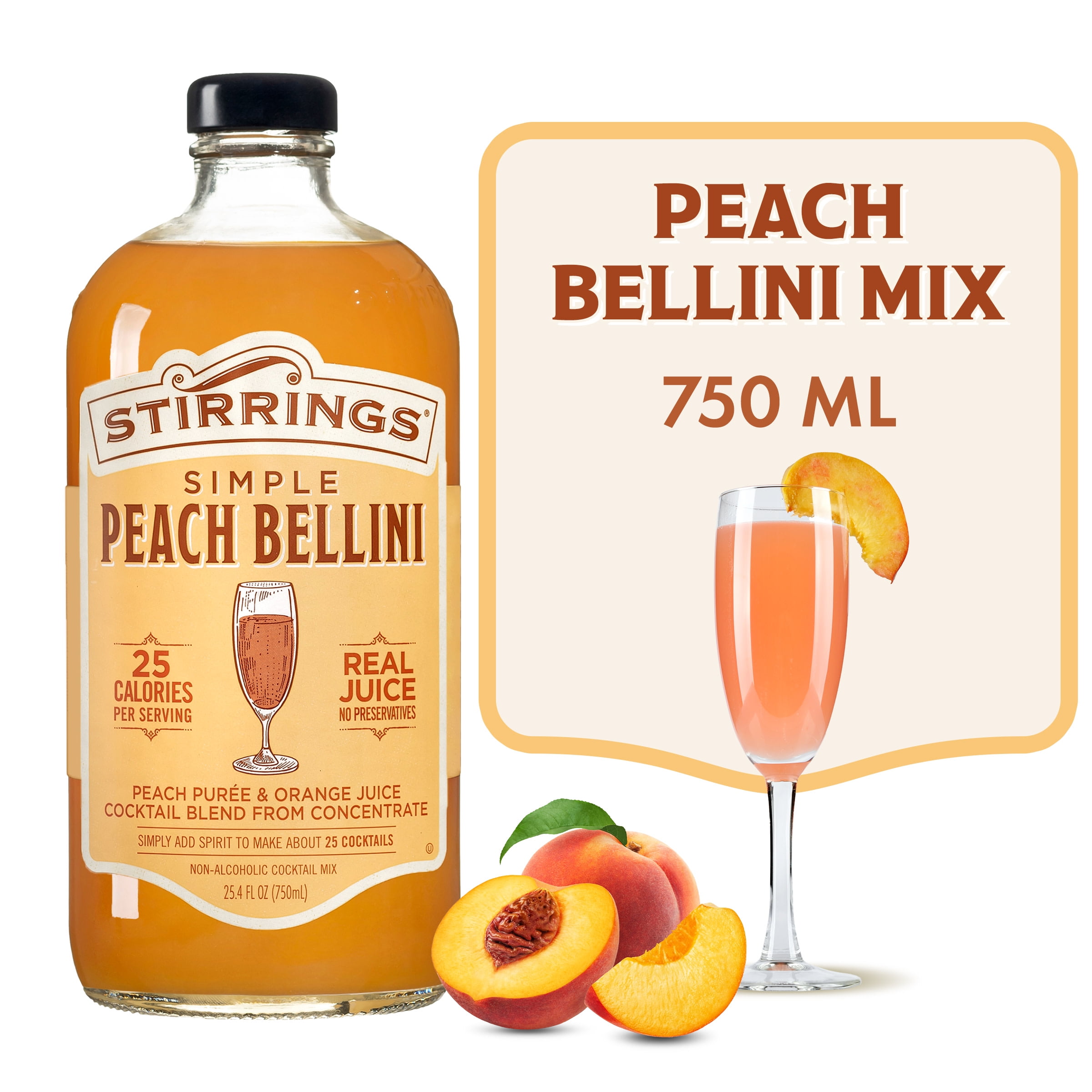 Stirrings Peach Bellini Cocktail Mixer - 25.4 fl oz Glass Bottle, Pack ...