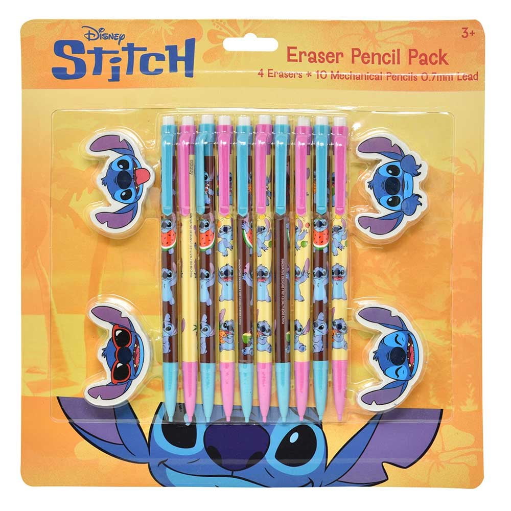 Stitch 10pk Mechanical Pencils with 4 Shaped Erasers on Card, 3+ years ...