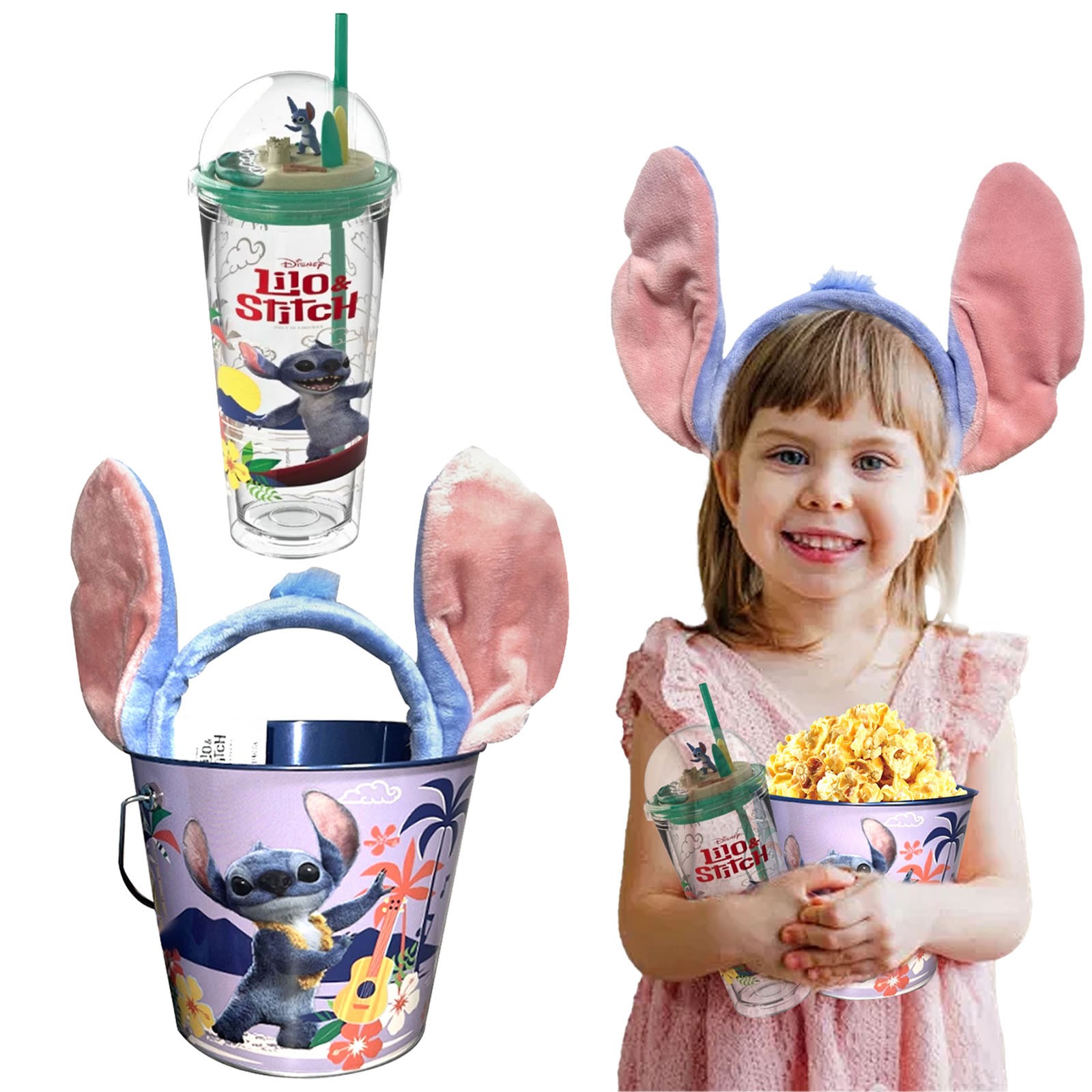 Stitch 2025 Movie 3-Piece Gift Set – Popcorn Bucket, Tumbler & Headband ...