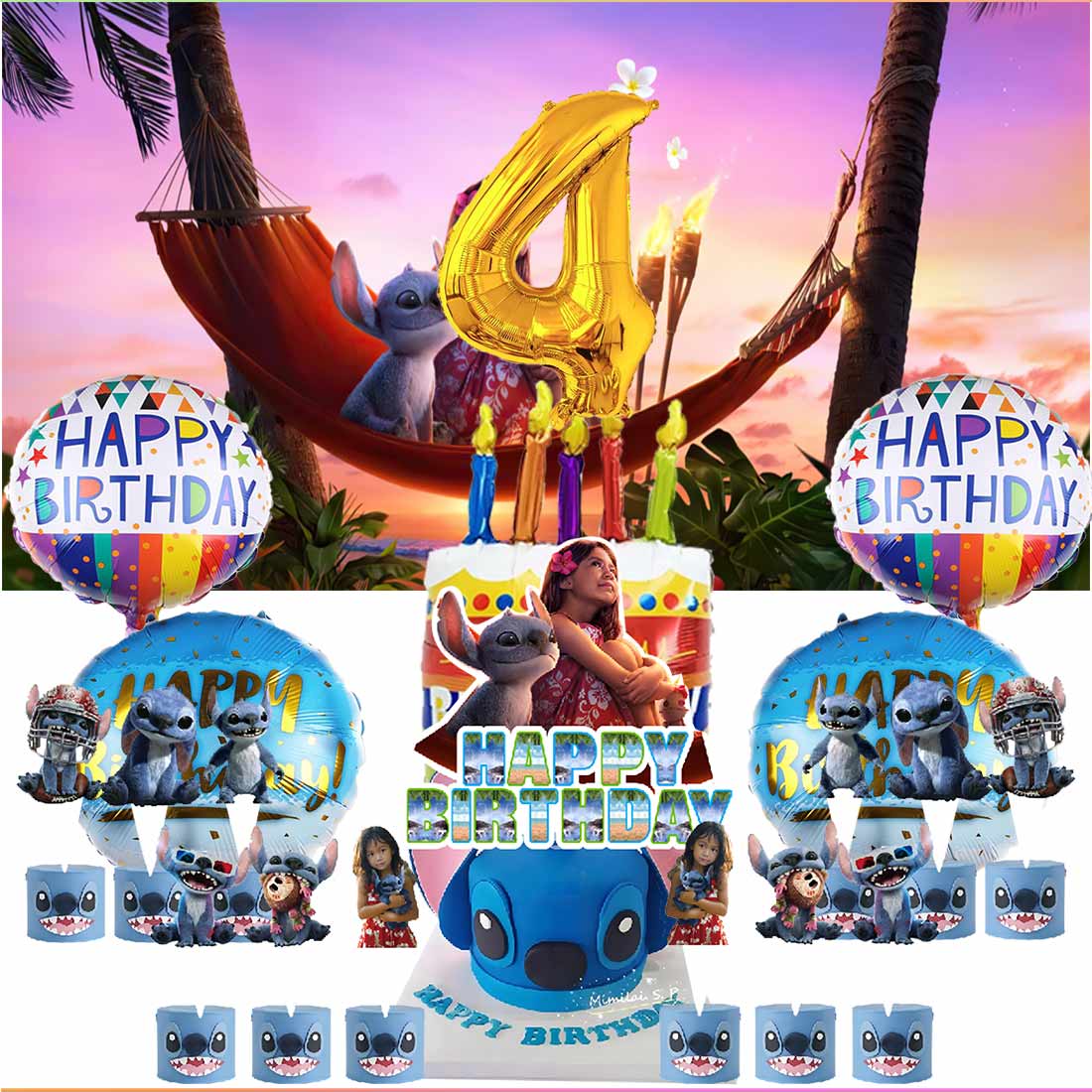 Stitch 2025 Party Supplies Decor 4th Kit Balloons Birthday Cake Topper ...