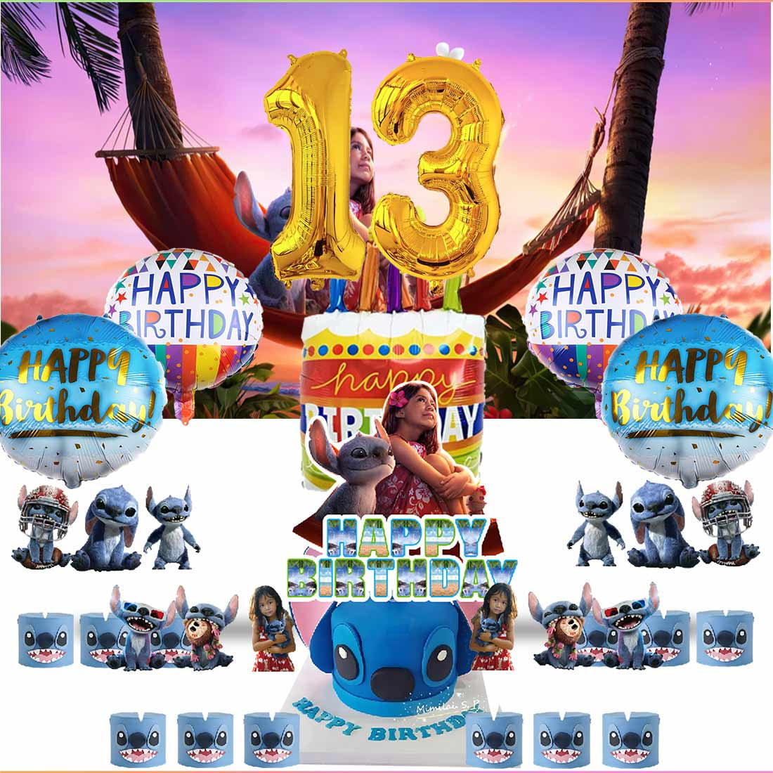 Stitch 2025 movie 13th Tableware Balloons Cake Toppers Backdrop Banner ...