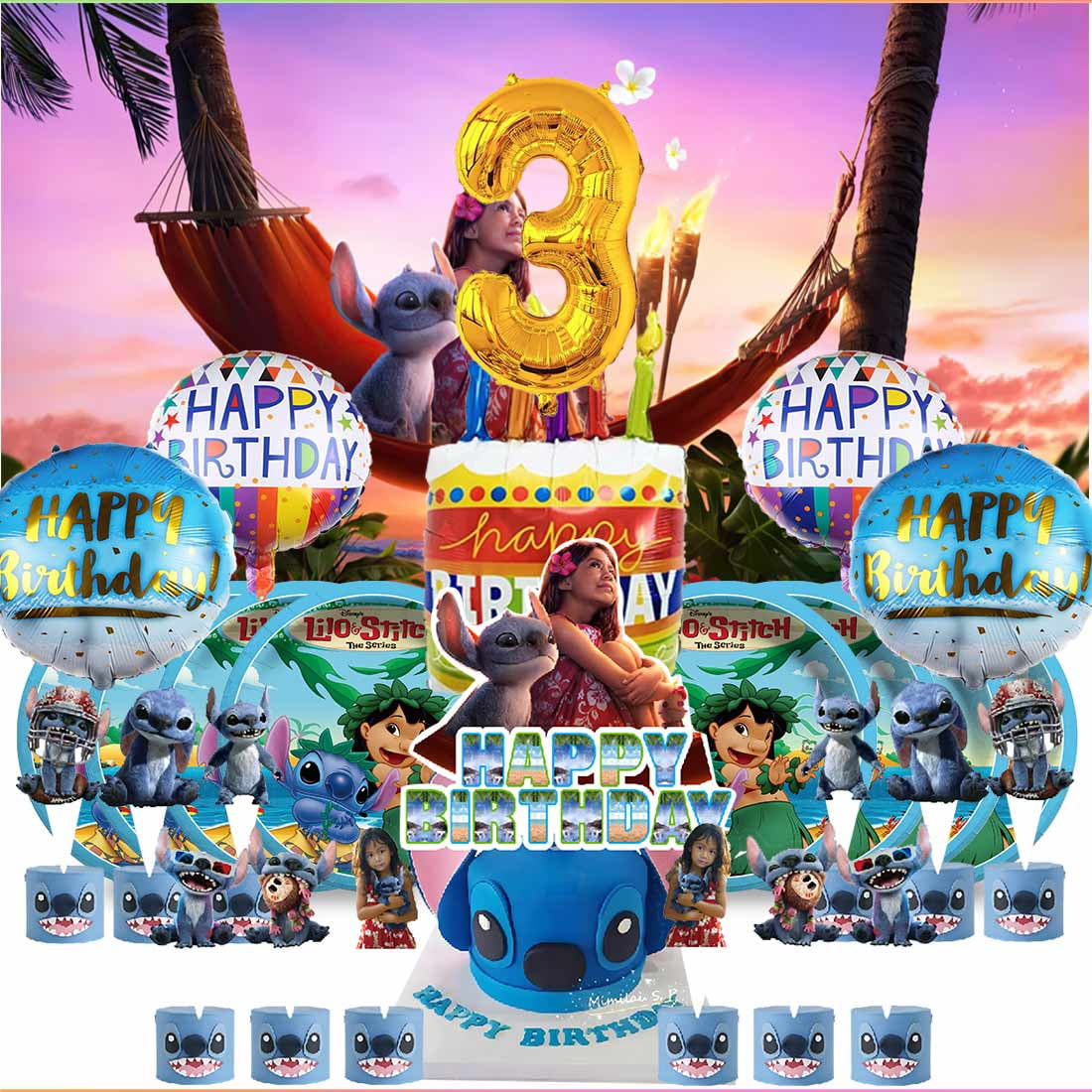 Stitch 2025 movie 3rd Tableware Balloons Cake Toppers Backdrop Banner ...