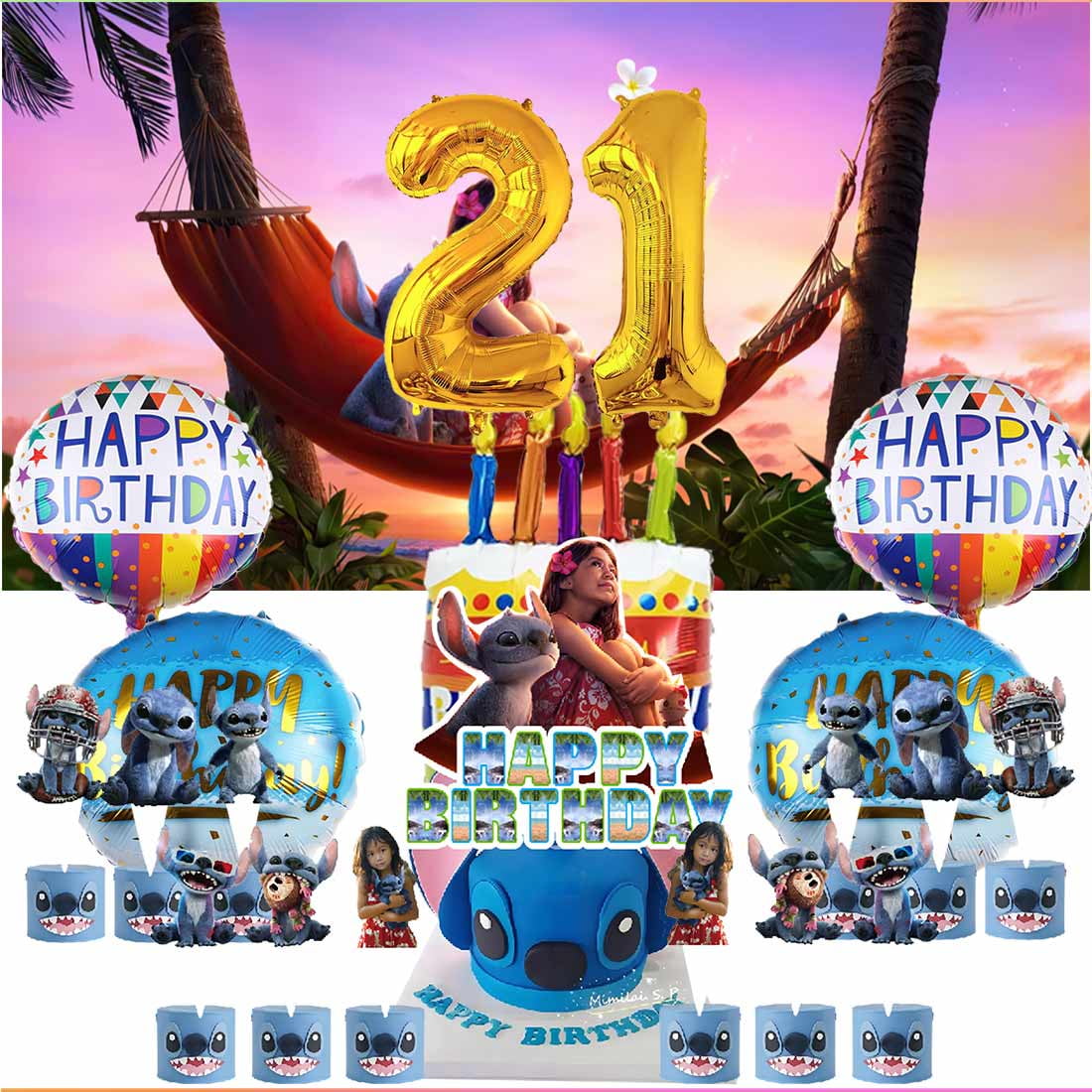 Stitch 2025 movie Party Supplies Decor 21th Kit Balloons Birthday Cake ...