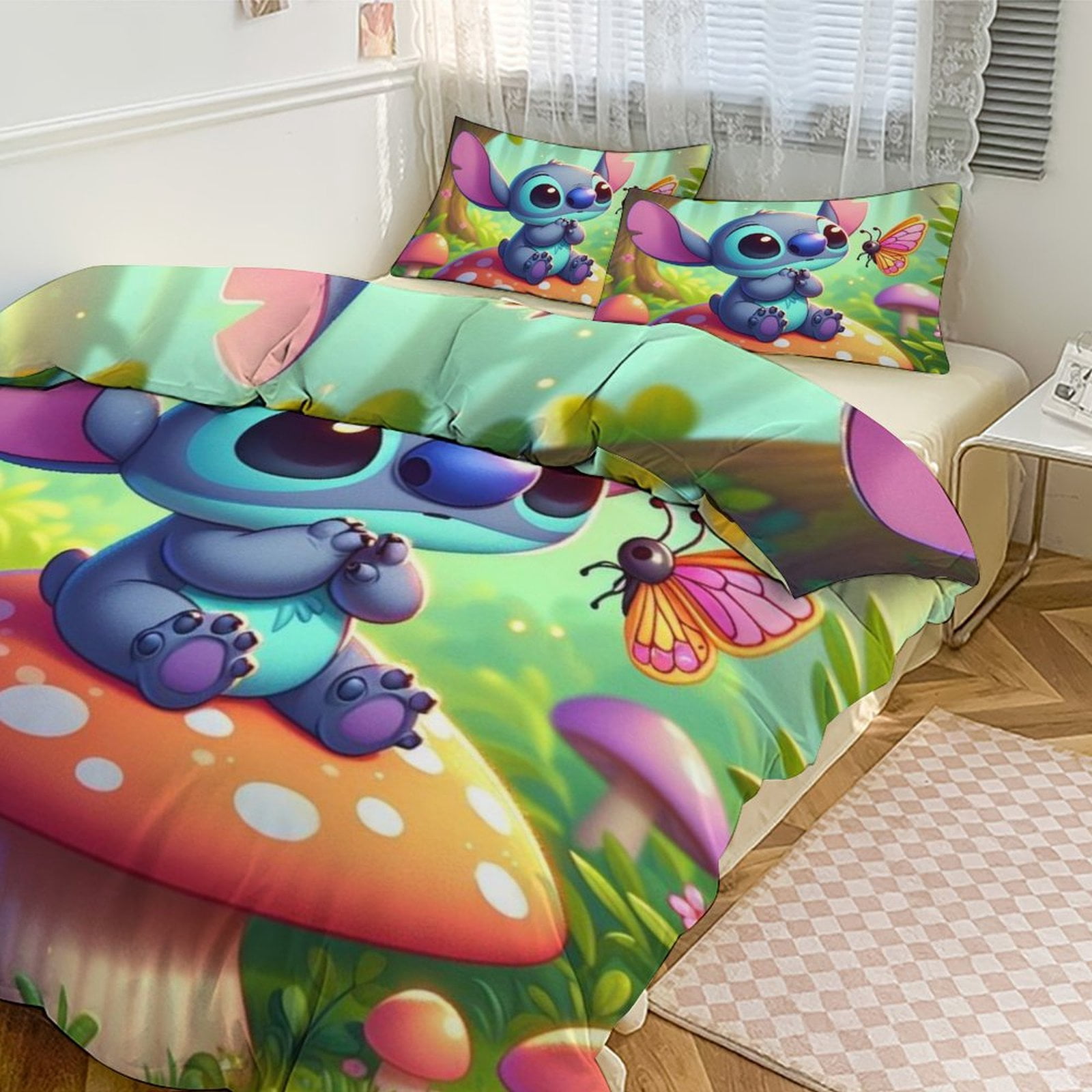 Stitch 3-Pcs Anime Bed Duvet Cover Set with 1 Cute Cartoon Duvet Cover ...