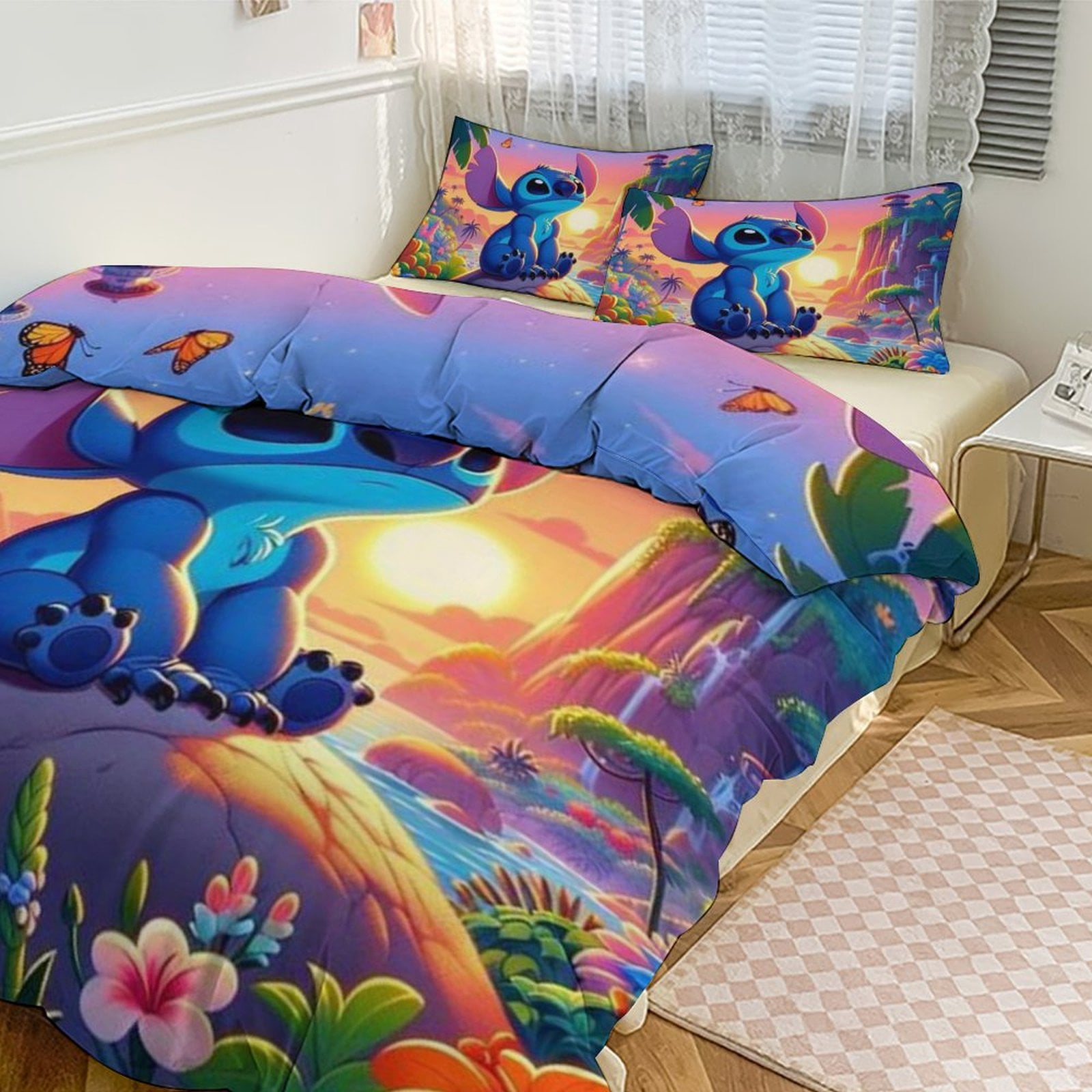Stitch 3-Pcs Anime Bed Duvet Cover Set with 1 Cute Cartoon Duvet Cover ...