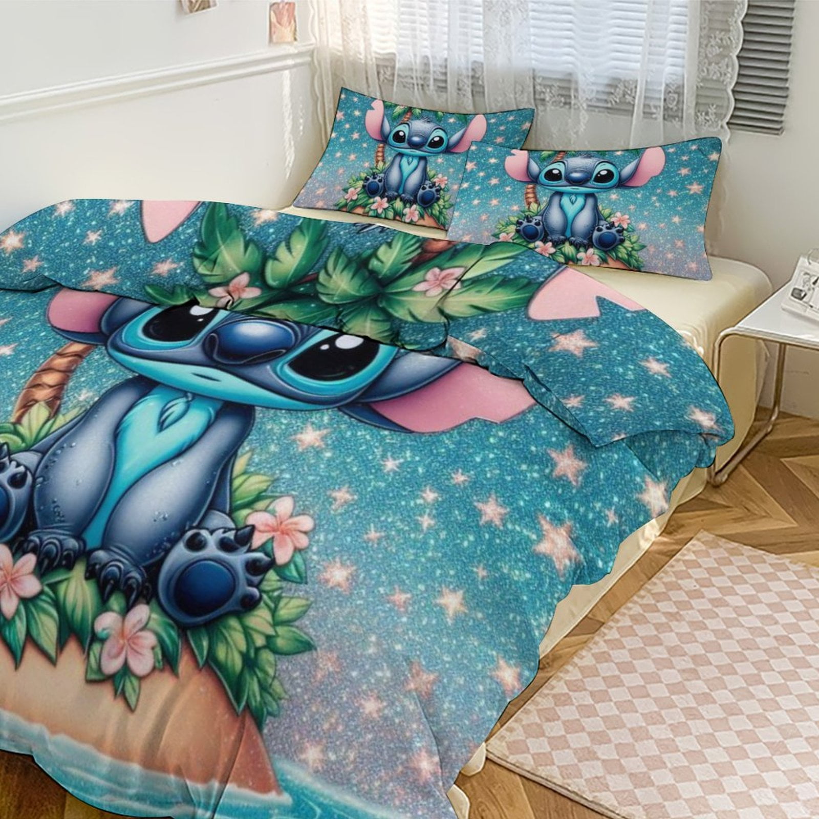 Stitch 3 Piece Anime Bedding Set 3D Printed Cartoon Soft Duvet Cover ...