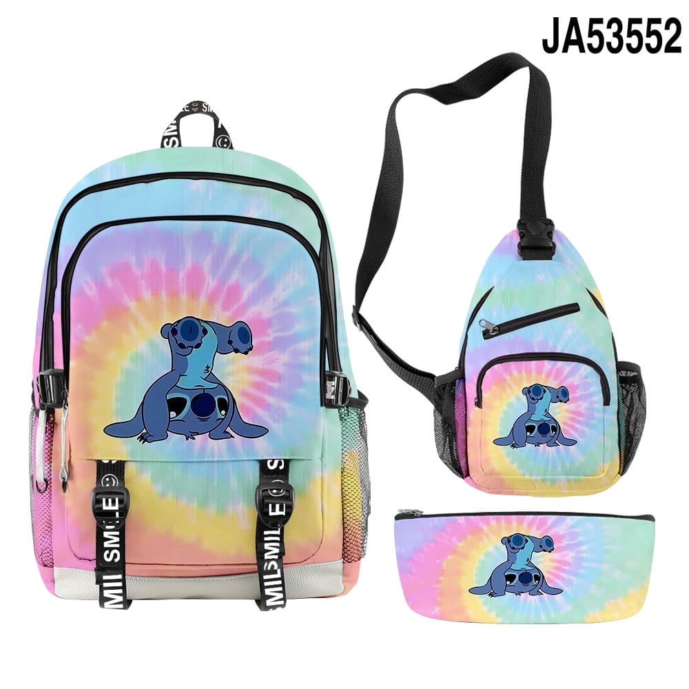 Stitch 3-Piece Backpack Set - Cute Cartoon Backpack, Chest Bag & Pencil ...