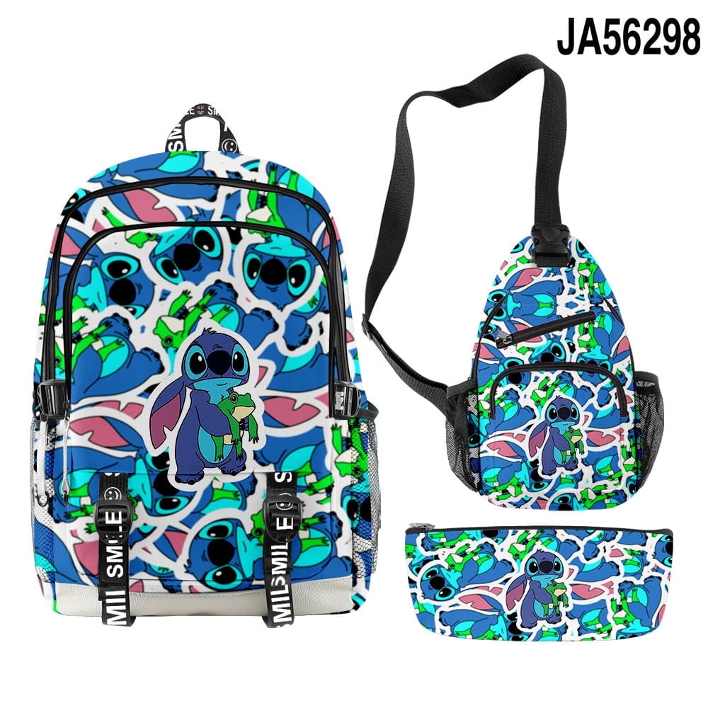Stitch 3-Piece Backpack Set - Cute Cartoon Backpack, Chest Bag & Pencil ...