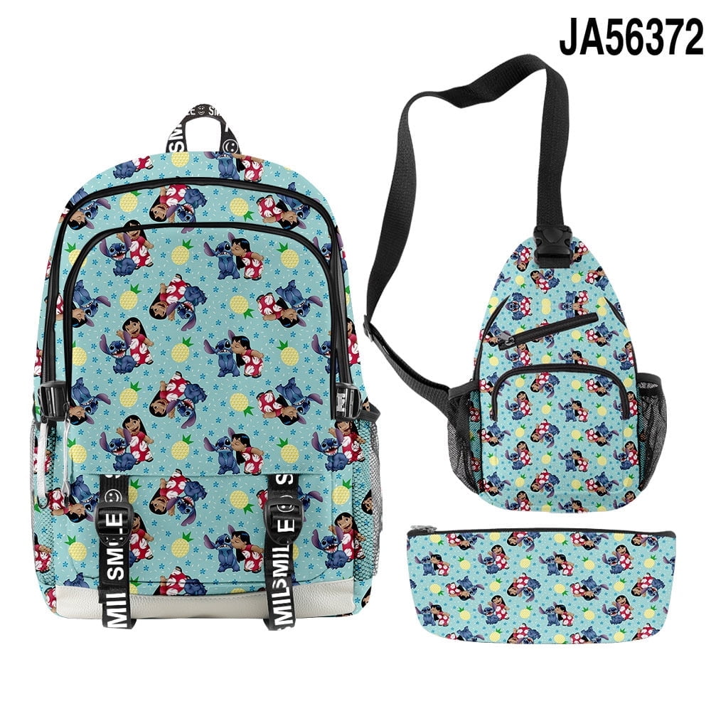 Sti_tch 3-Piece Backpack Set - Cute Cartoon Backpack, Chest Bag ...