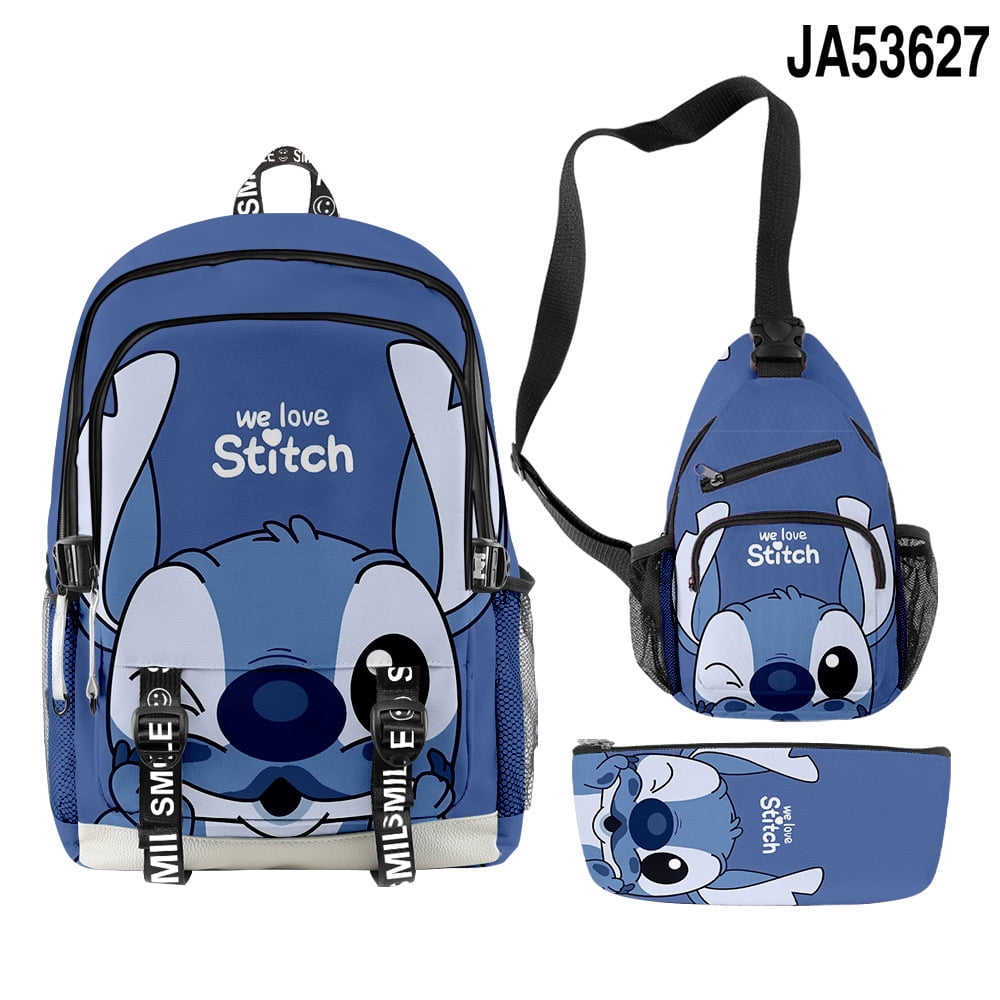 Stitch 3-Piece Backpack Set - Cute Cartoon Backpack, Chest Bag & Pencil ...