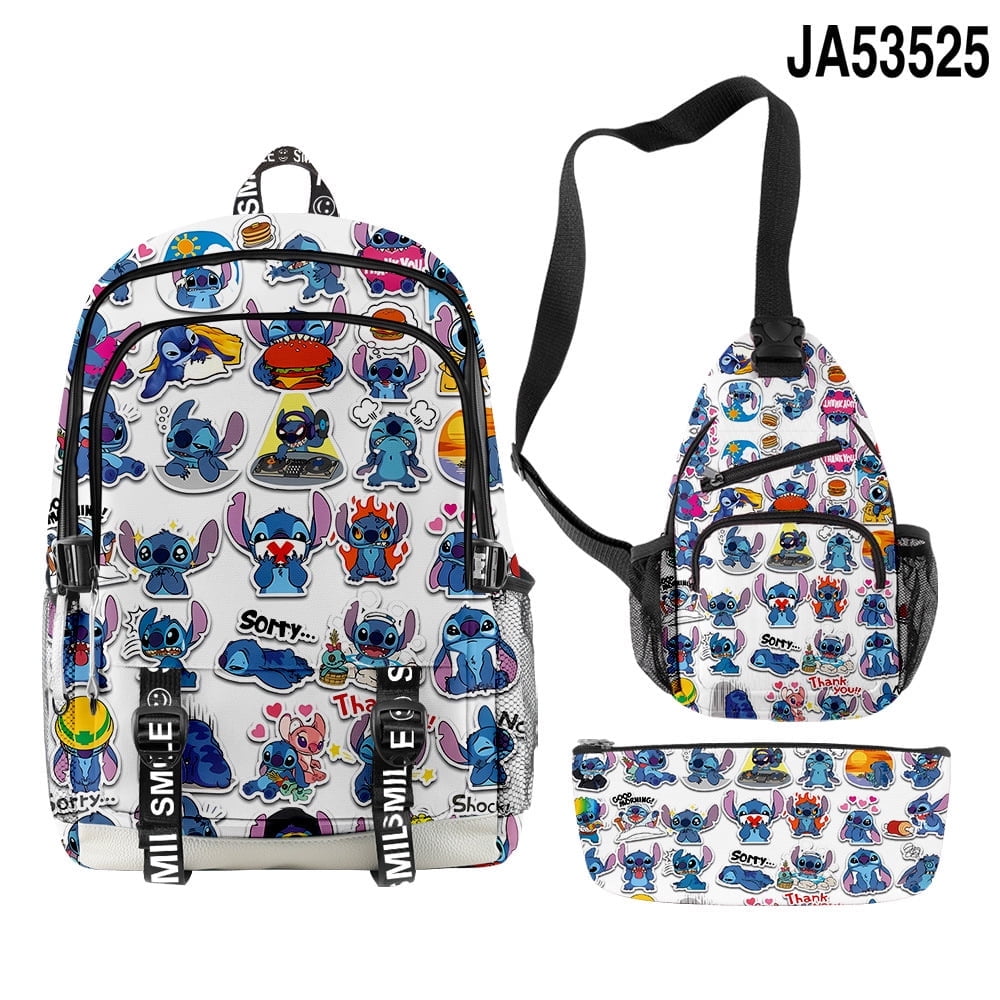 Stitch 3-Piece Backpack Set - Cute Cartoon Backpack, Chest Bag & Pencil ...