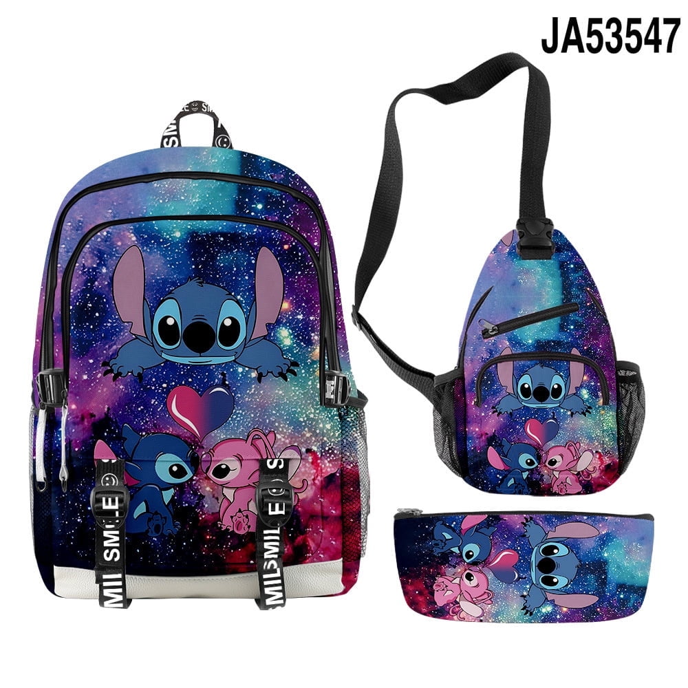 Stitch 3-Piece Backpack Set - Cute Cartoon Backpack, Chest Bag & Pencil ...