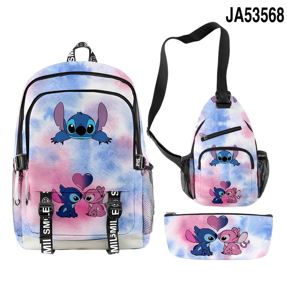 Stitch 3-Piece Backpack Set - Cute Cartoon Backpack, Chest Bag & Pencil ...