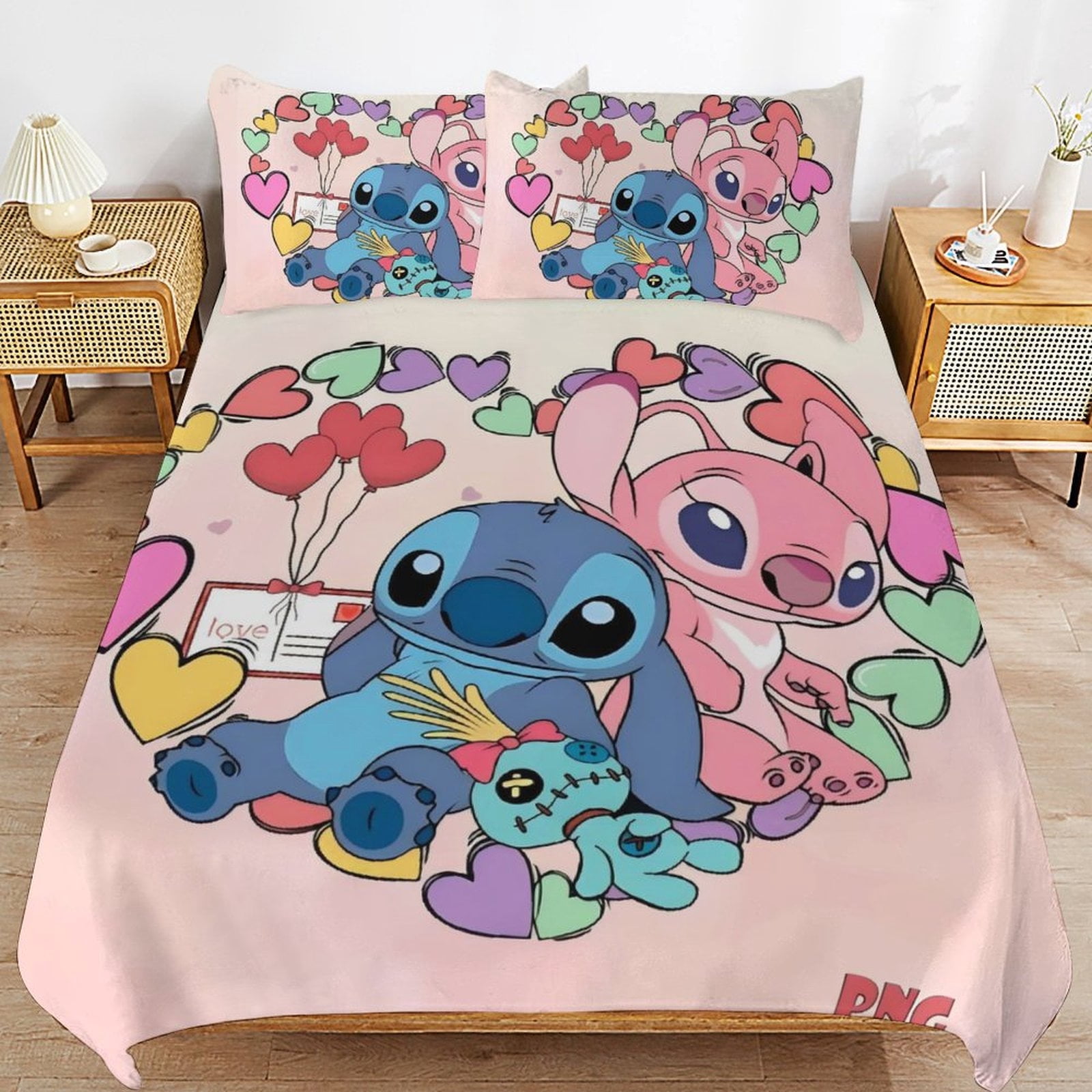 Stitch 3-piece double bedding set with quilt cover and pillows for kids ...