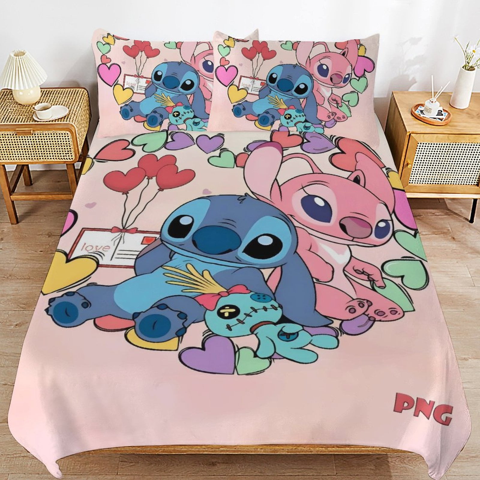 Stitch 3-piece double bedding set with quilt cover and pillows for kids ...