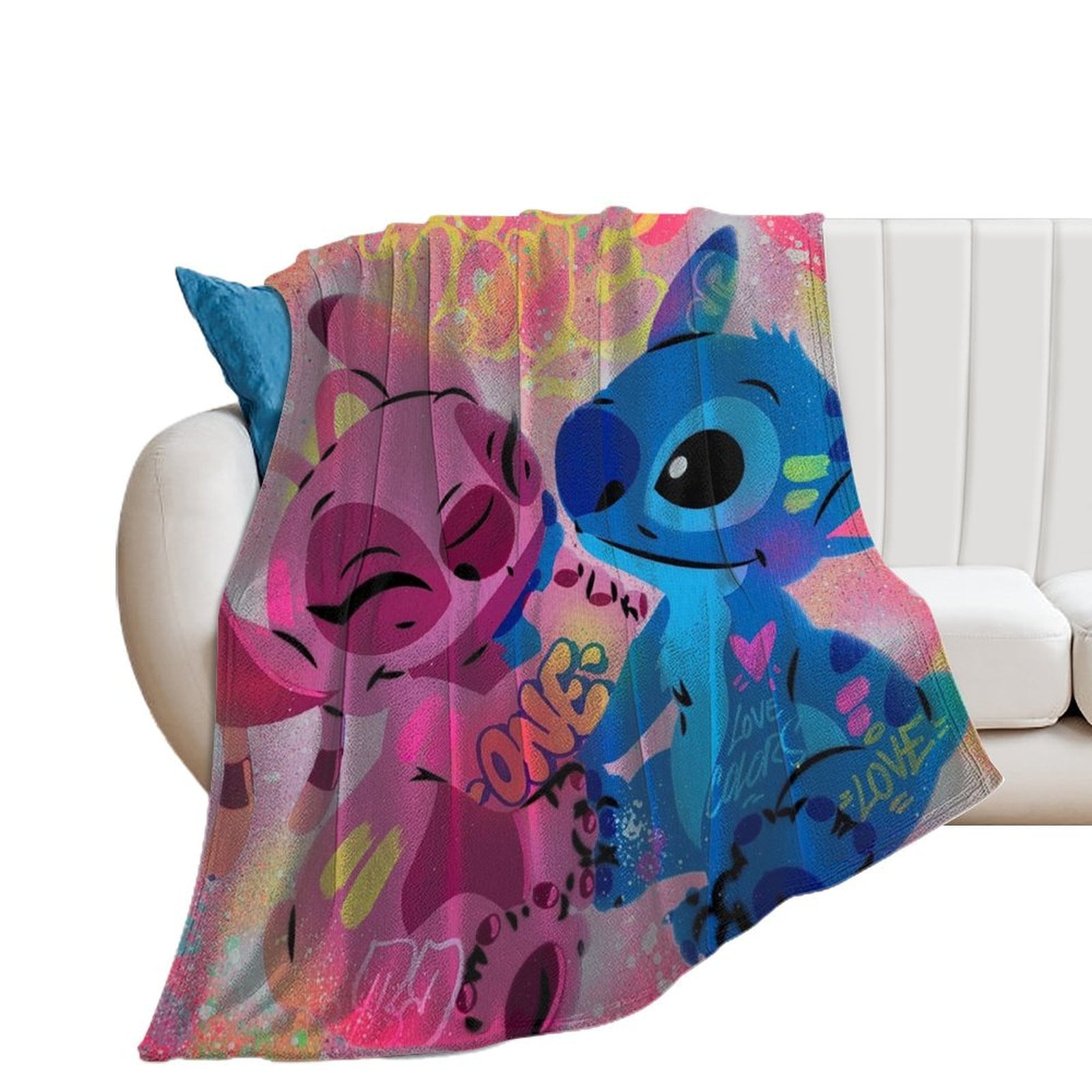Stitch And Angel Blanket Decor Throw Blankets Ultra Soft Anime Stuff ...