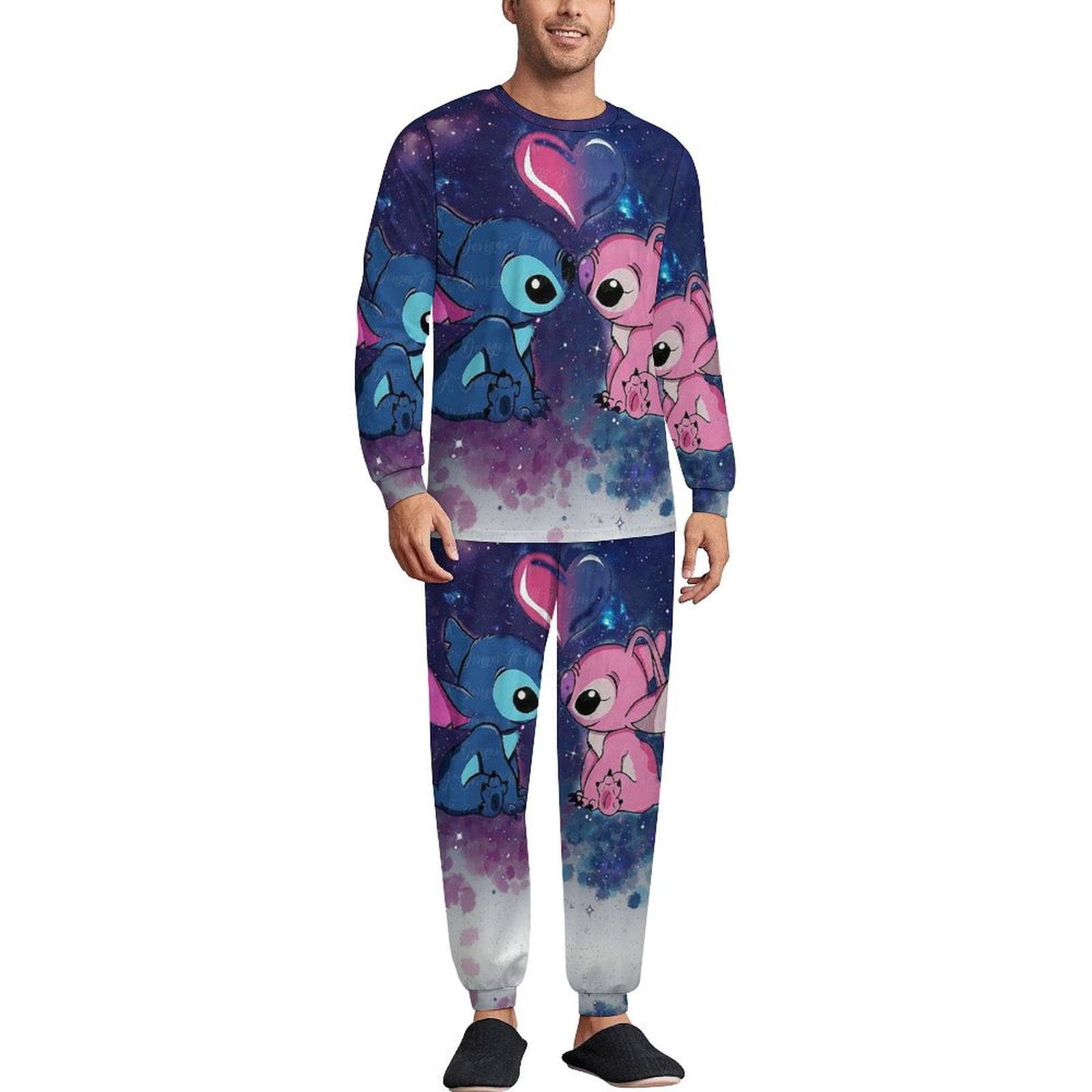 Stitch And Angel Mens Pajamas Set Long Sleeve Sleepwear Nightwear Pjs ...