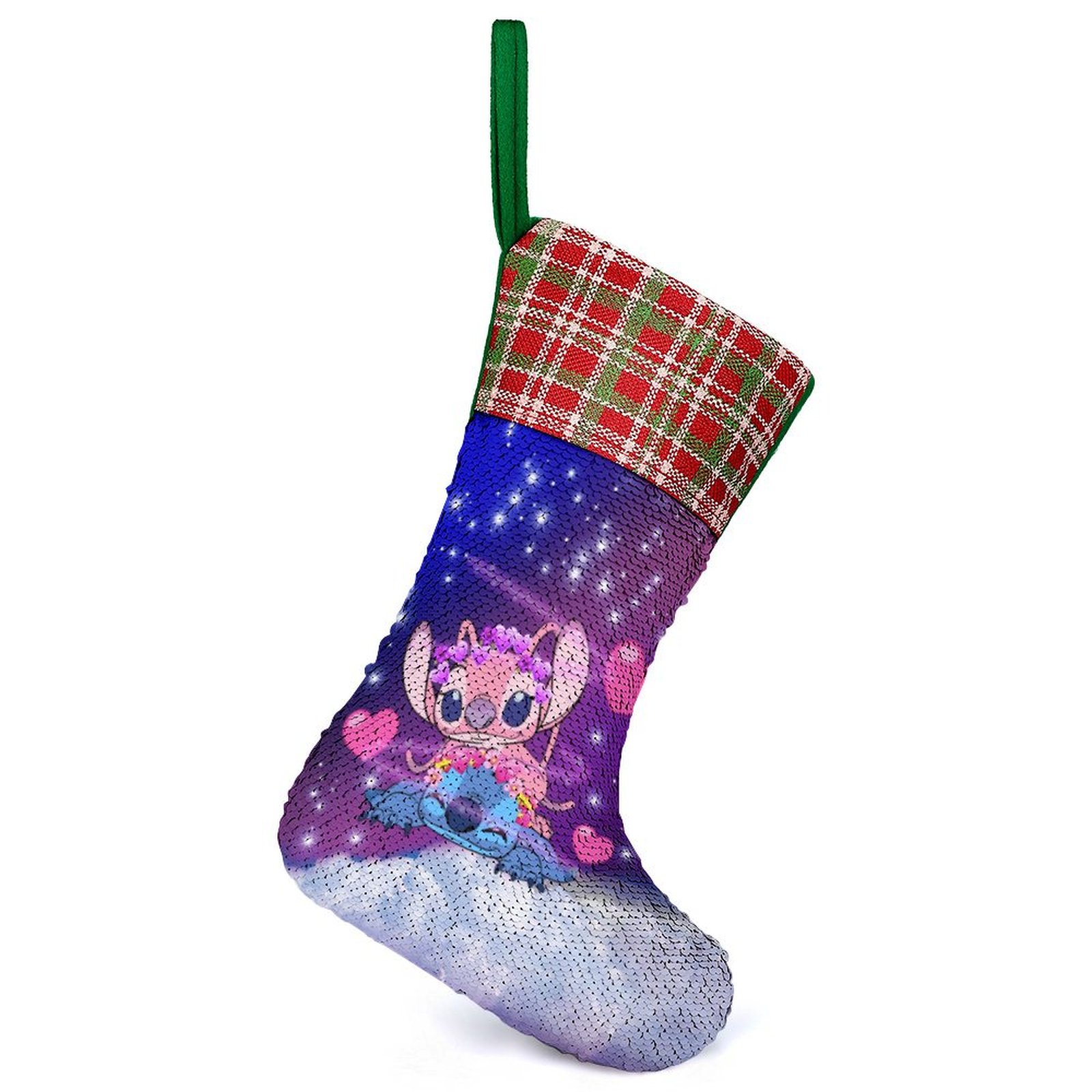 Stitch And Angel Sequin Christmas Stocking Glitter Christmas Stockings ...