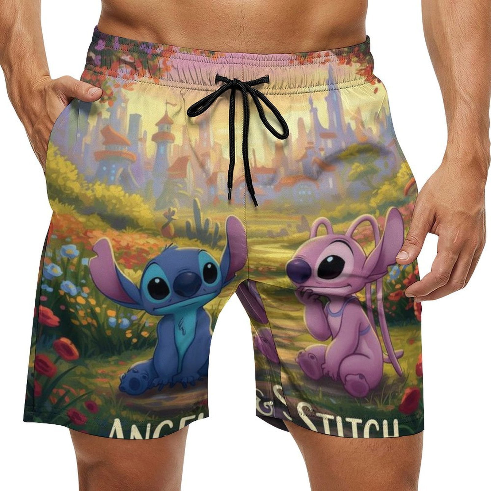 Stitch And Angel Wallpapers Mens Swim Trunks,Men's Swim Trunks Board ...