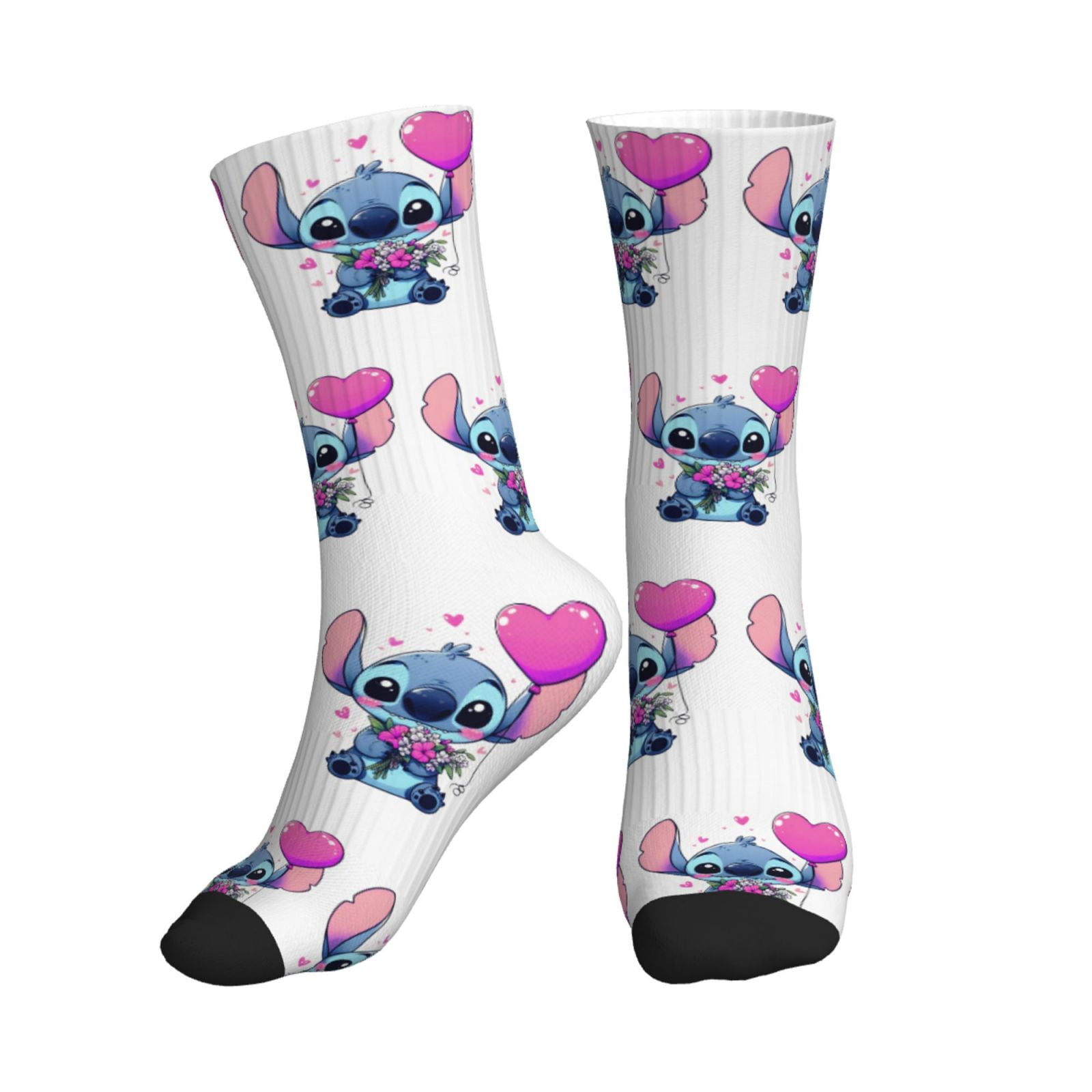 Stitch And Flower Balloon Socks for Men Women,Colorful Funny Casual Cotton Crew Socks,Soft ...
