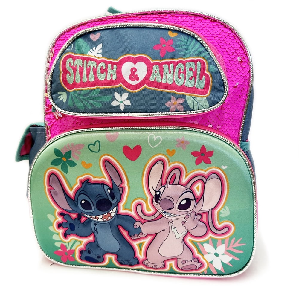 Stitch & Angel 3D Moldled Magic Sequins 12" Meddium Toddler Backpack ...