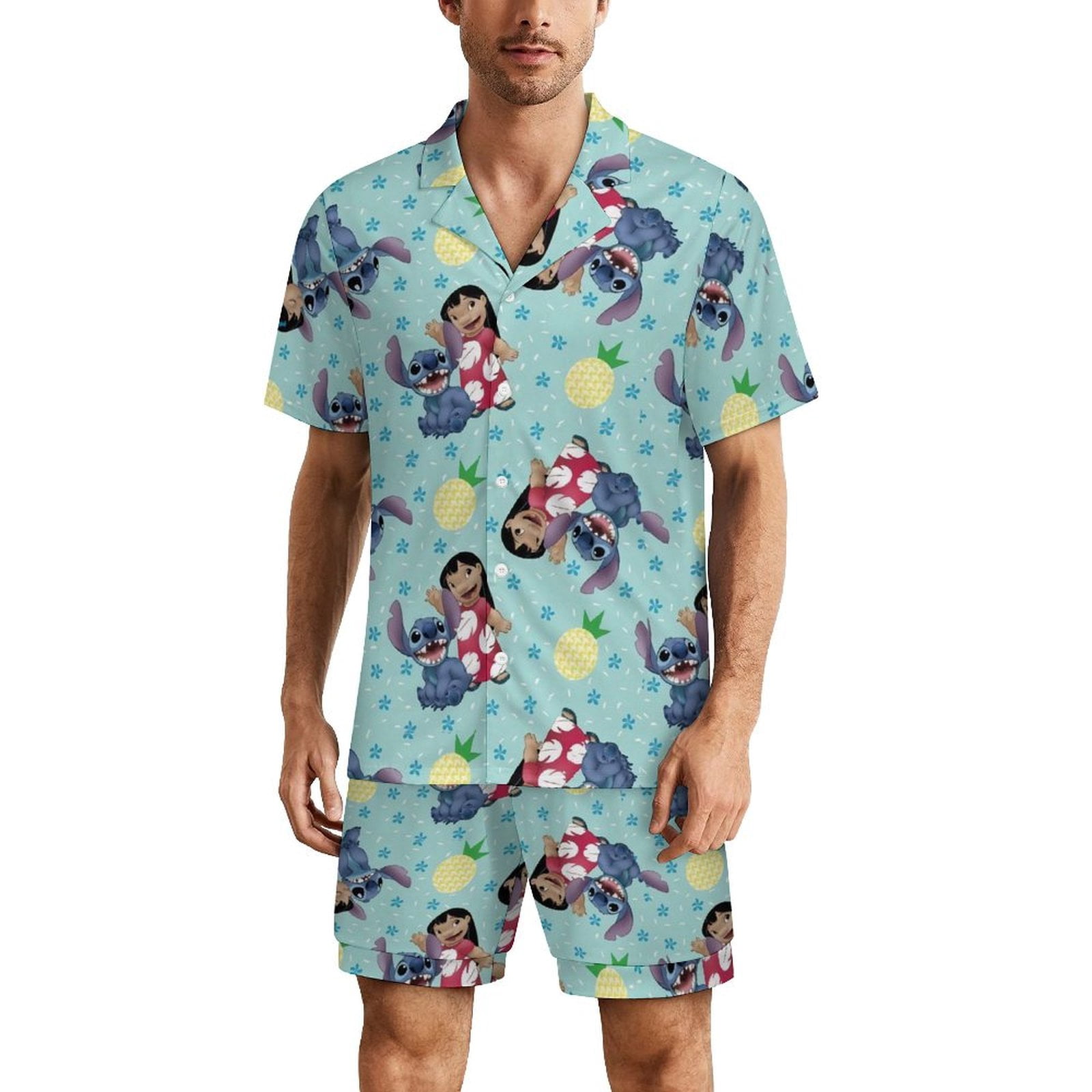 Stitch and Angel Aloha Hawaii Men's Ice Silk Satin Pajamas 2 Piece ...